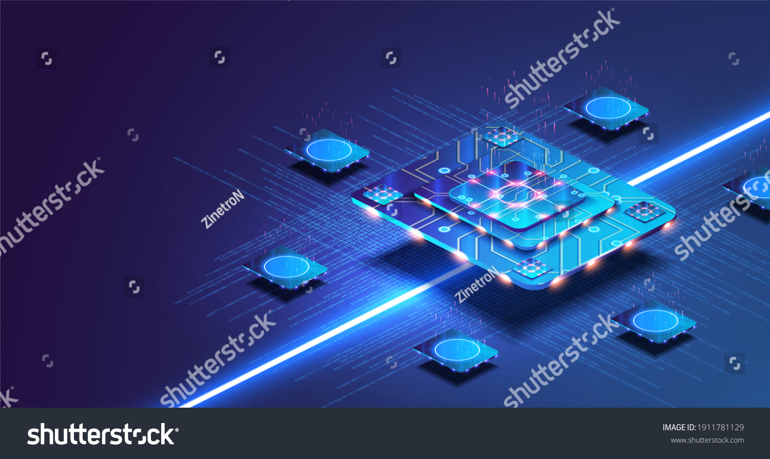Futuristic Microchip Processor Lights On Blue Stock Illustration ... Futuristic Microchip Processor Lights On Blue Stock Illustration ...