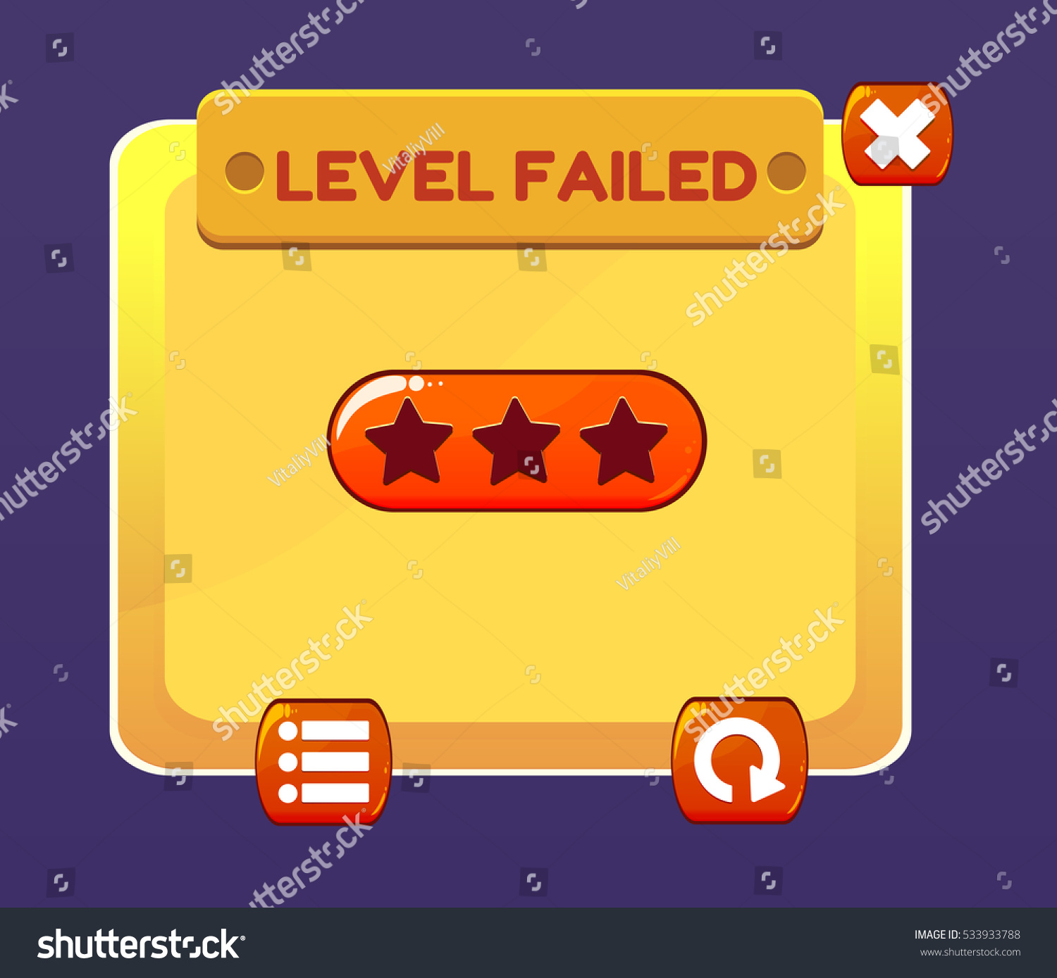 Game Ui Interface Design Level Failed Stok İllüstrasyon 533933788 ...