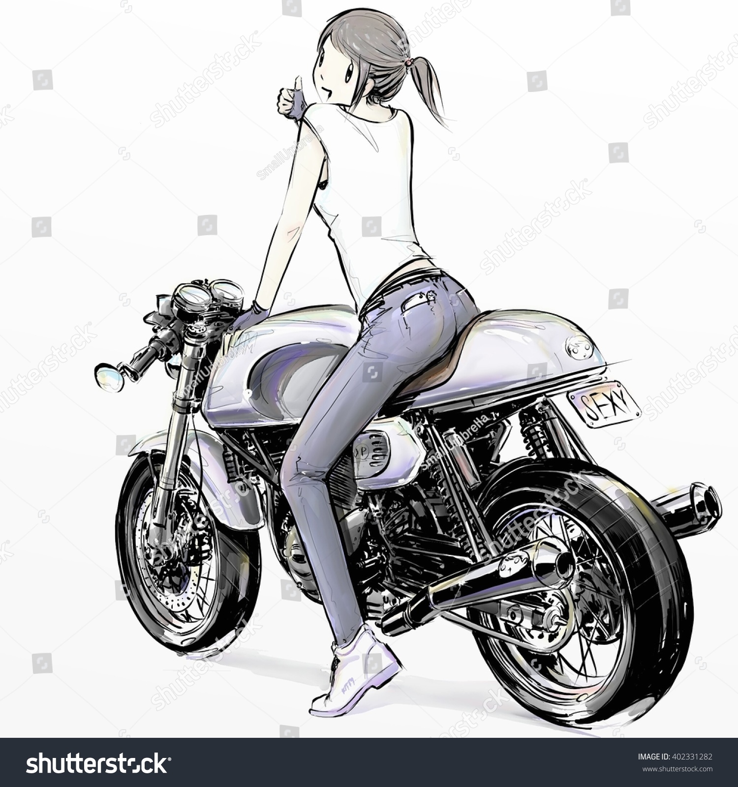 Girl Riding Motorcycle Acting Sexy Cool Stock Illustration 402331282
