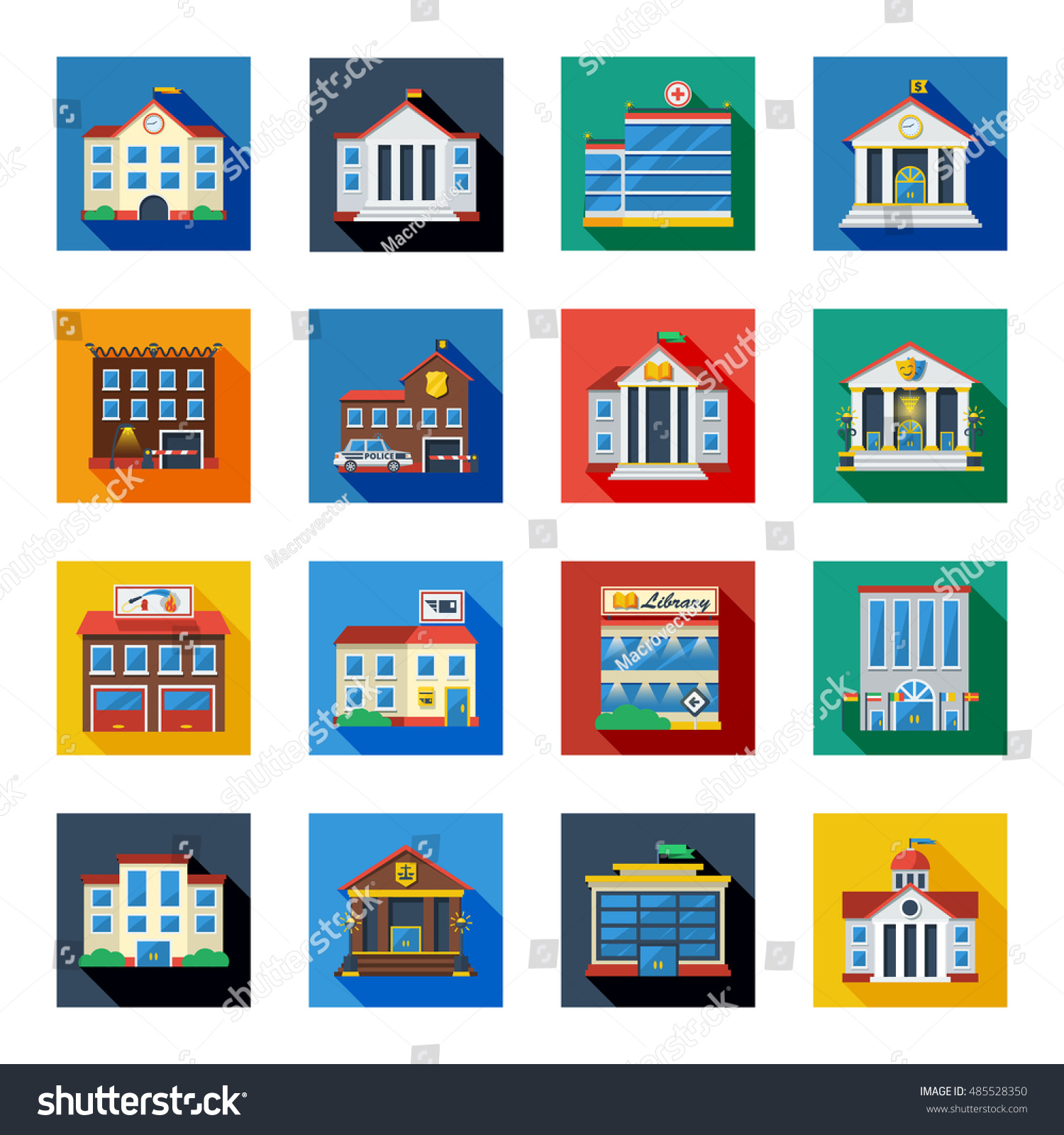 Government Buildings Flat Icons Set Colorful Stock Illustration 485528350 Government Buildings Flat Icons Set Colorful Stock Illustration 485528350