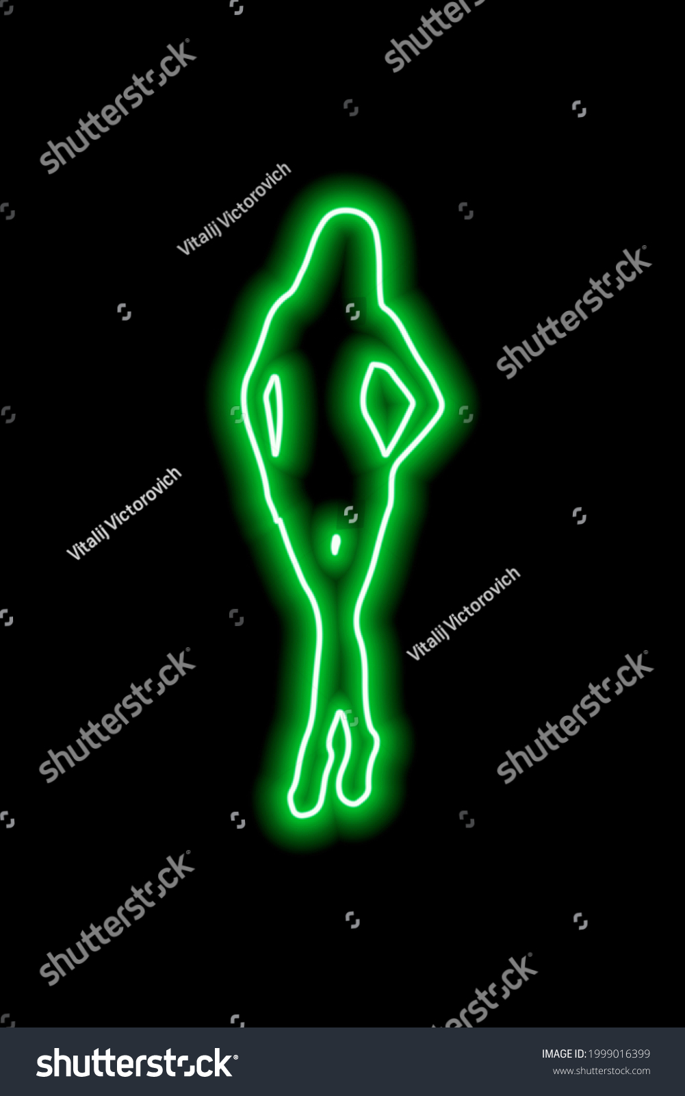 Green Neon Silhouette Girl Long Hair Stock Illustration 1999016399