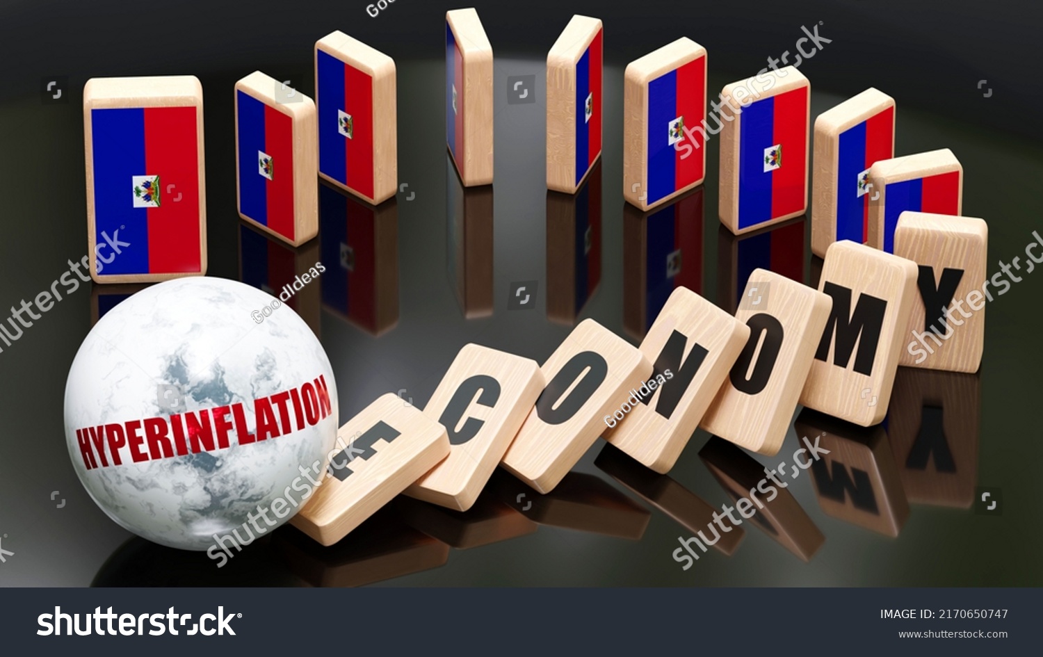Haiti Hyperinflation Economy Domino Effect Chain Stock Illustration