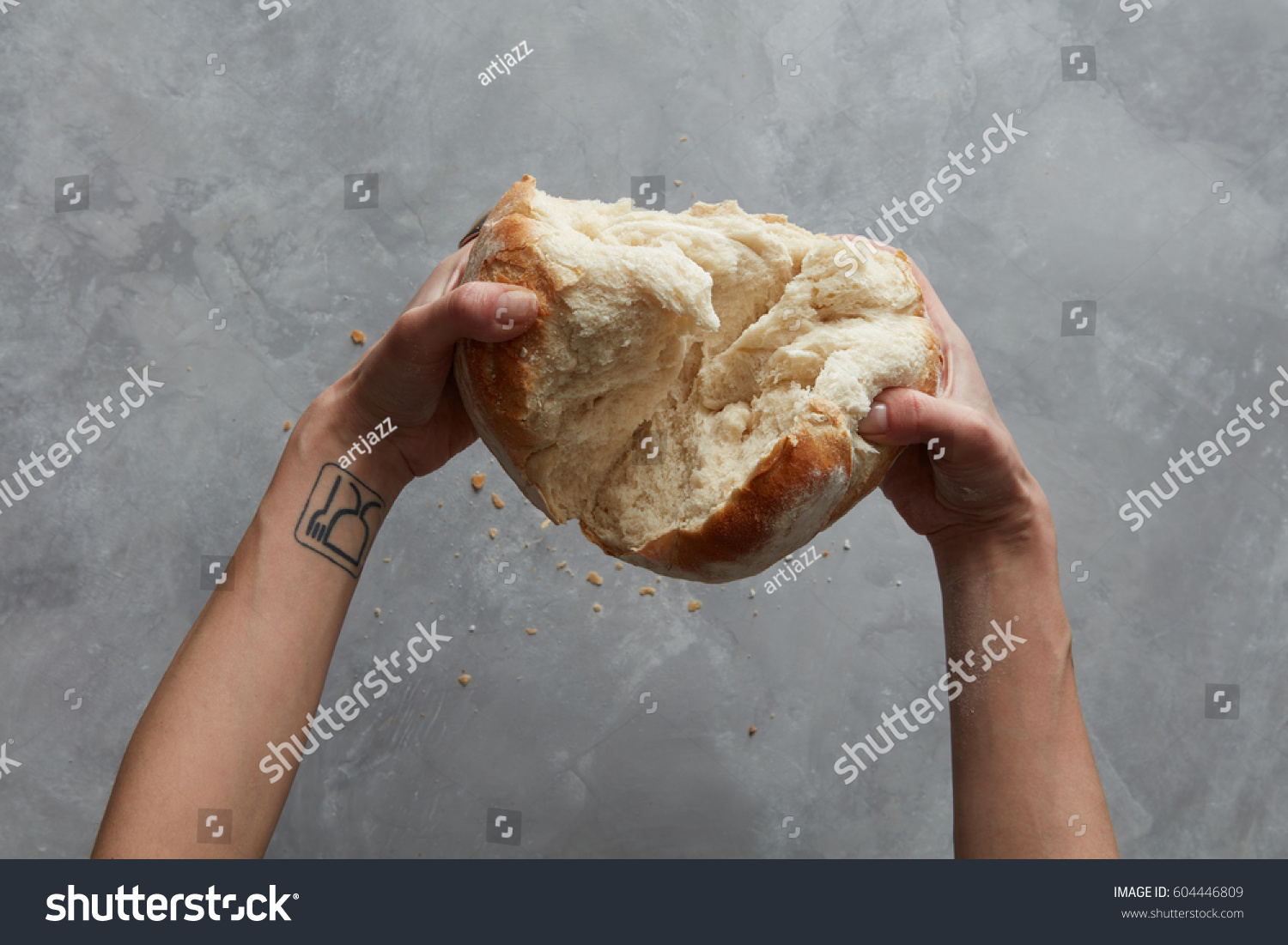 Hand Breaking Bread Stock Photo 604446809 | Shutterstock