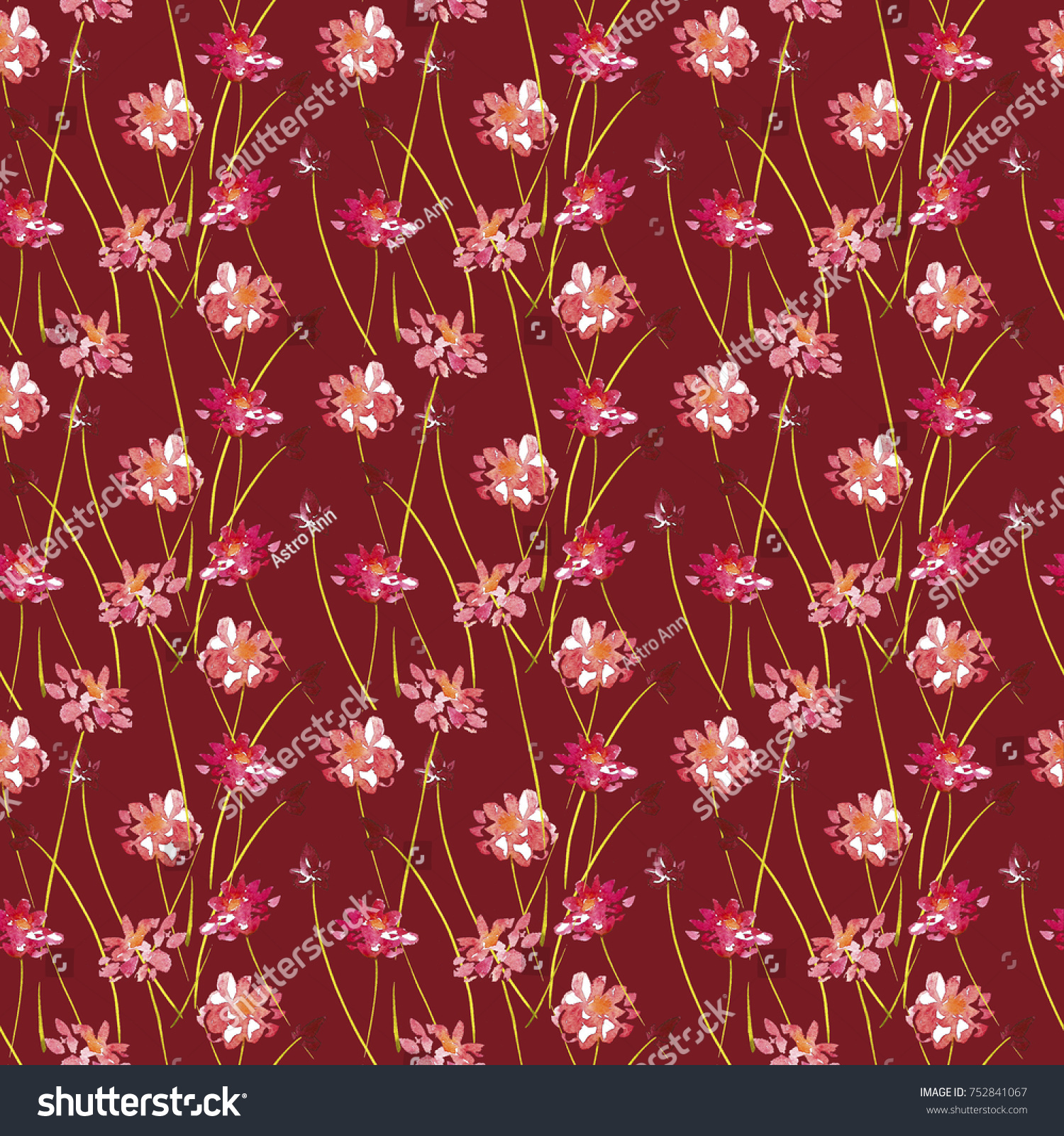 Hand Drawn Watercolor Flowers Seamless Patterns Stock Illustration