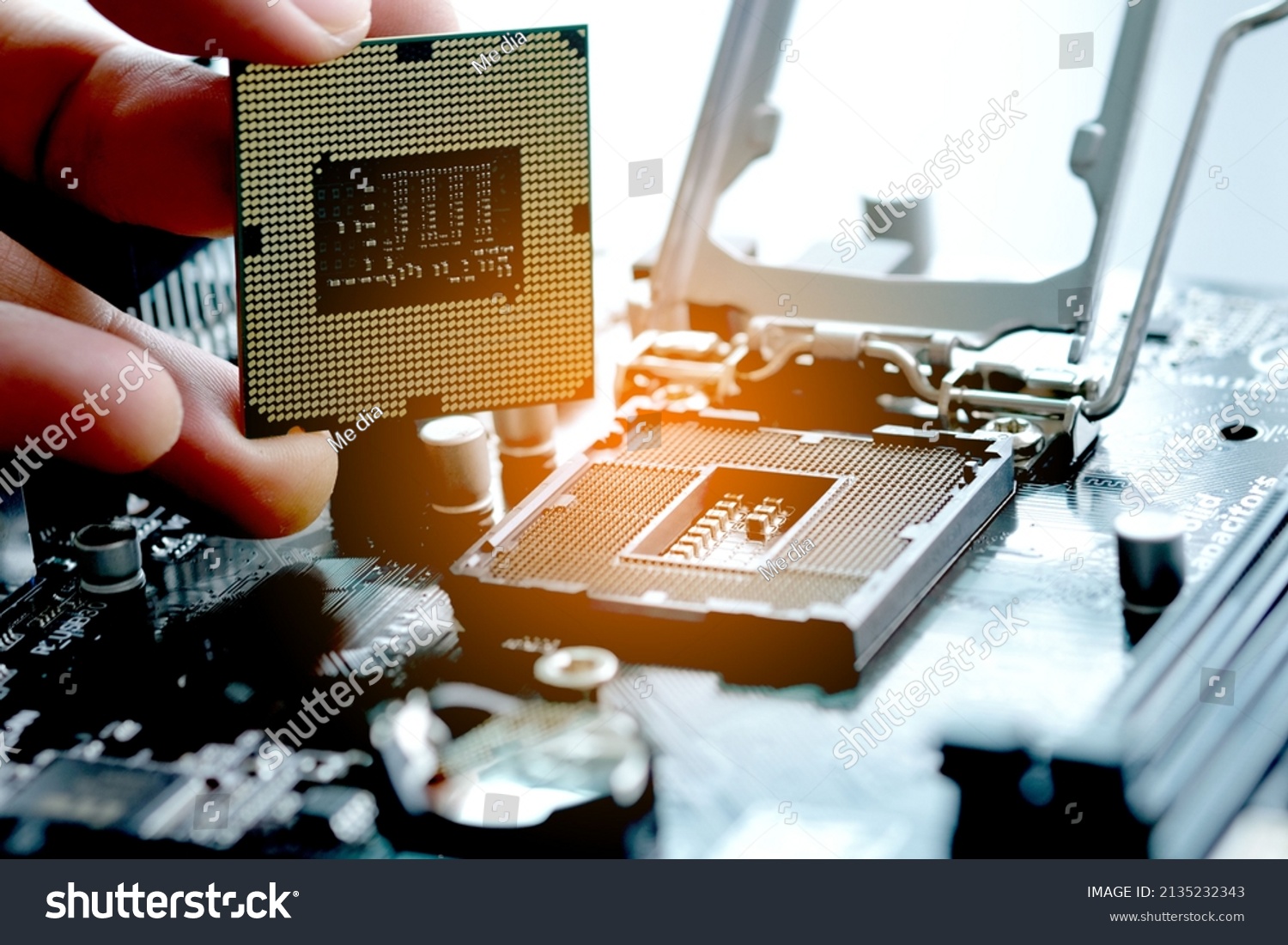 Hand Computer Engineering Brings Computer Cpu Stock Photo 2135232343 ...