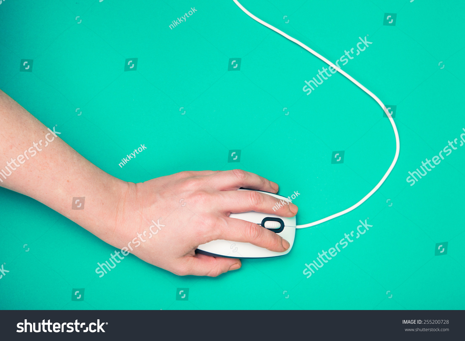 Hand On Computer Mouse Emerald Background Stock Photo 255200728 ...