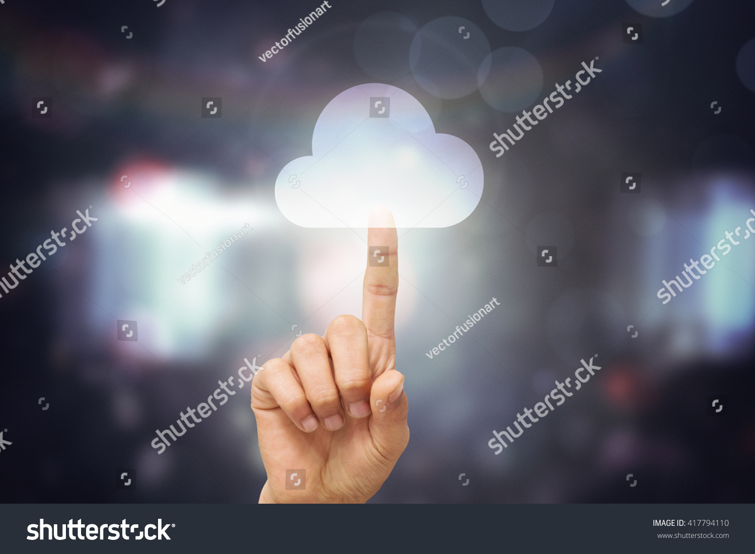 Hand Pointing Against Cloud Computing Graphic Stock Photo 417794110 ...