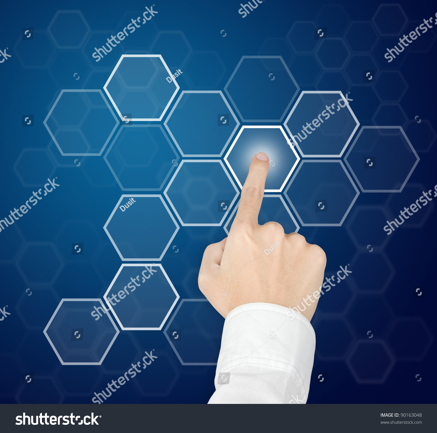 Hand Pushing Touch Screen Button Stock Photo (Edit Now) 90163048