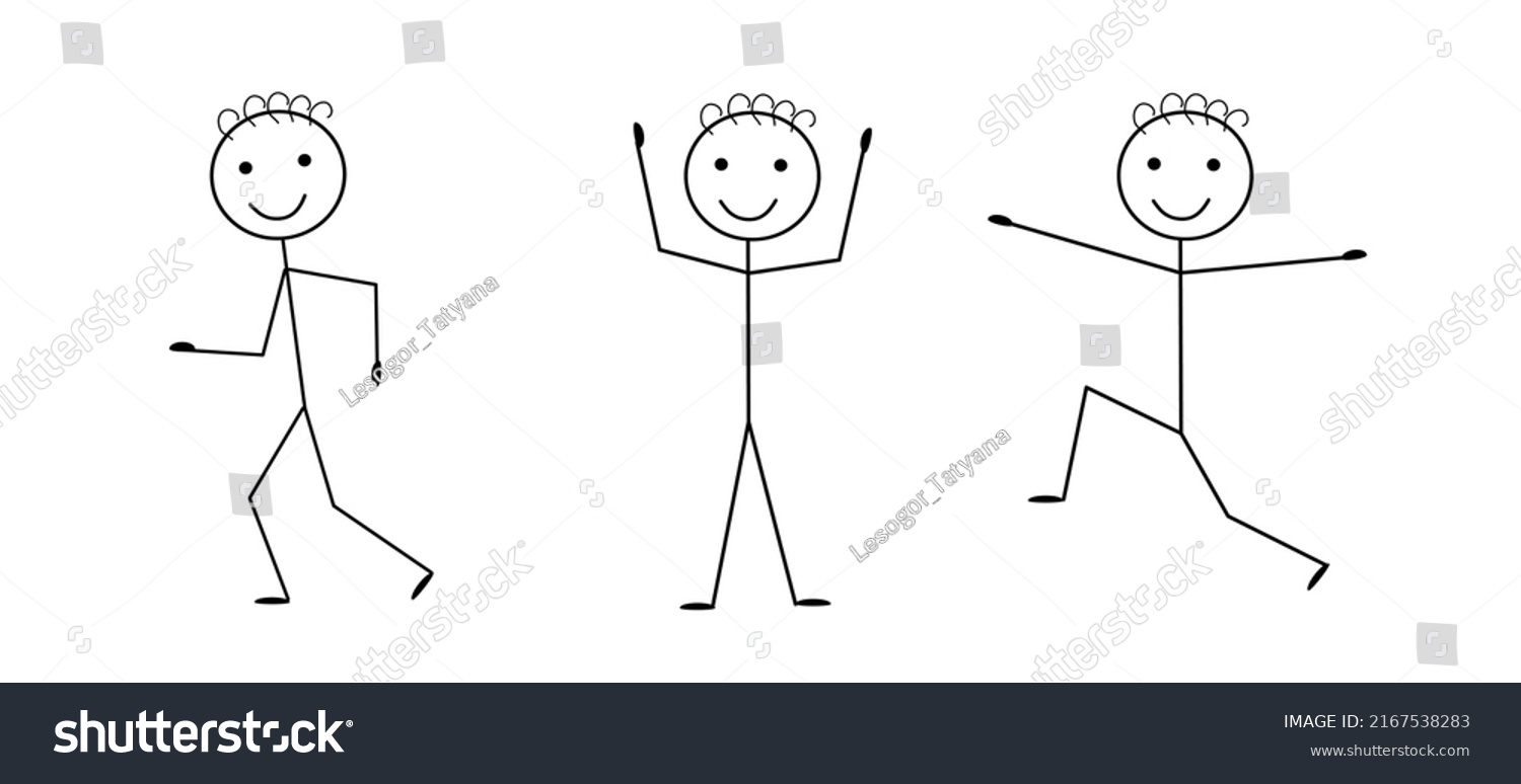 Happy Stick Man Running Standing Jumping Stock Illustration 2167538283 Shutterstock