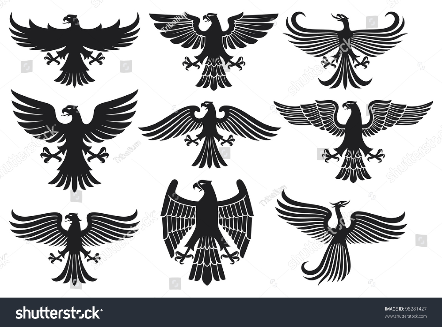 Heraldic Eagle Set Design Elements Stock Illustration 98281427