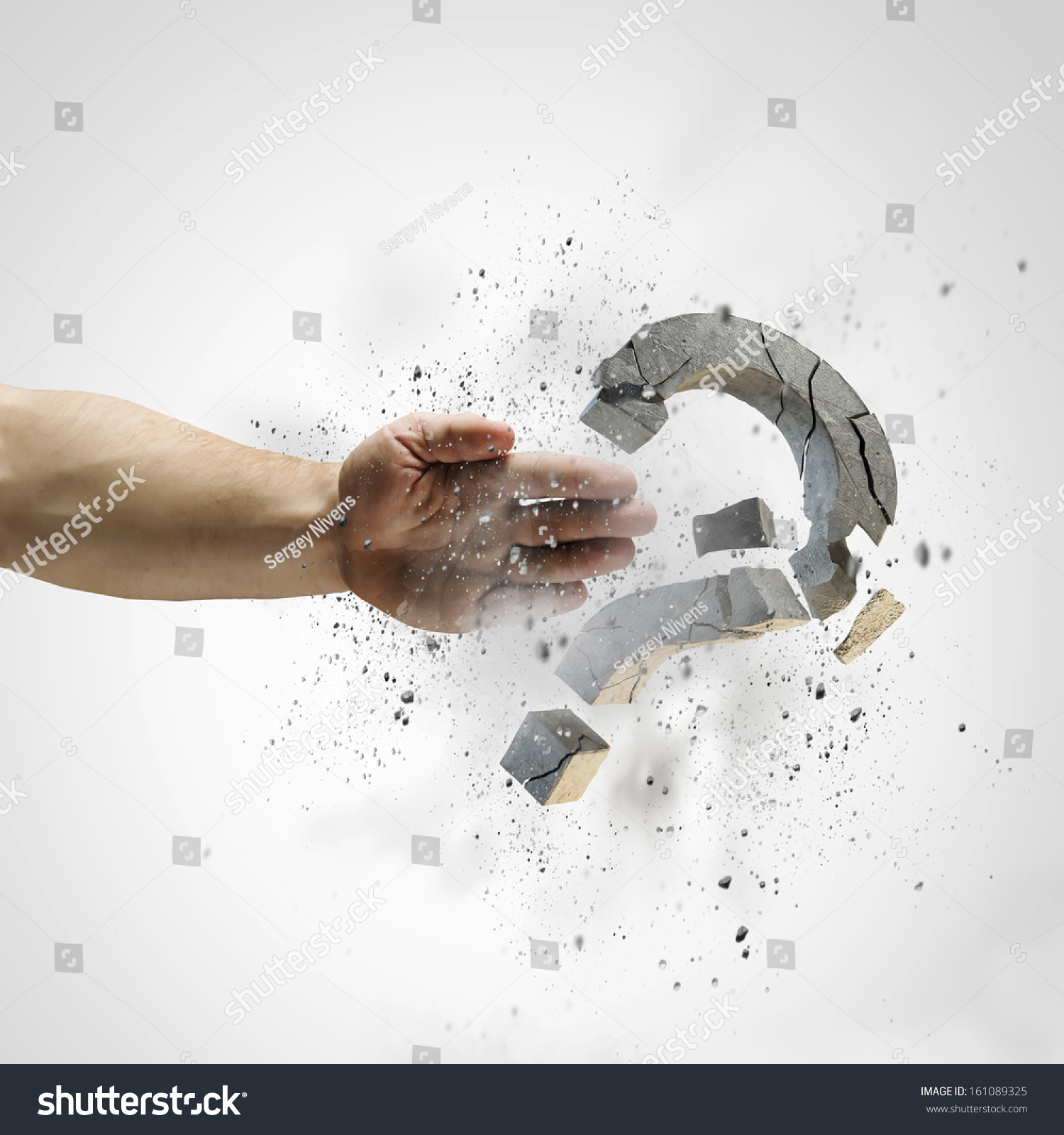 Human Hand Breaking Stone Question Mark Stock Photo 161089325 ...