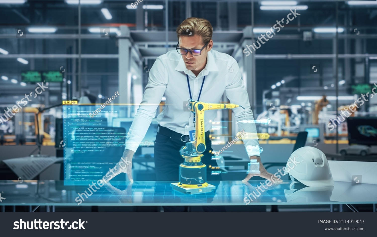 Industry 40 Hightech Factory Robotics Engineer Stock Photo 2114019047 ...