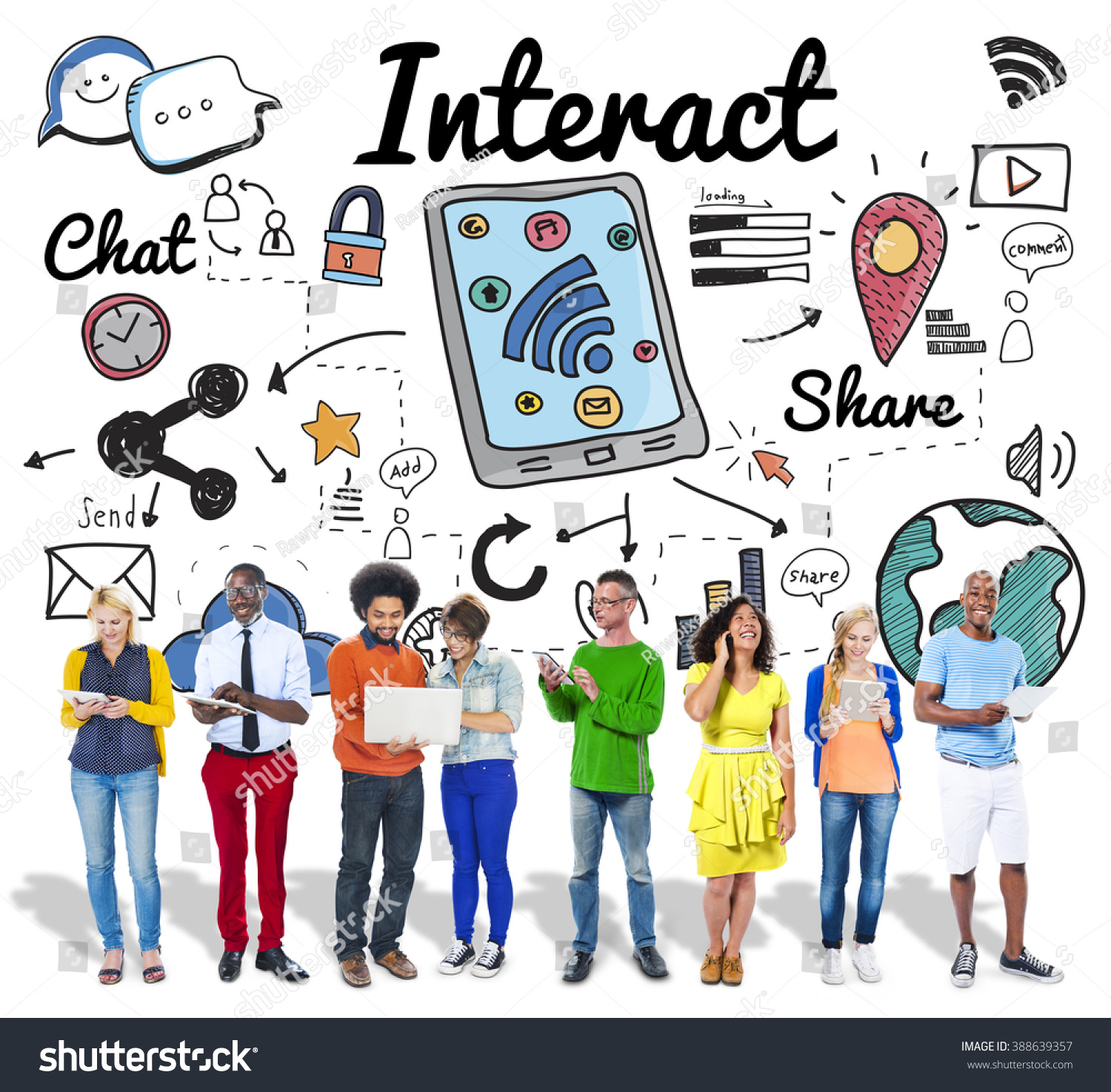 Interact Interaction Interactive Interacting Group Concept Foto Stok ...