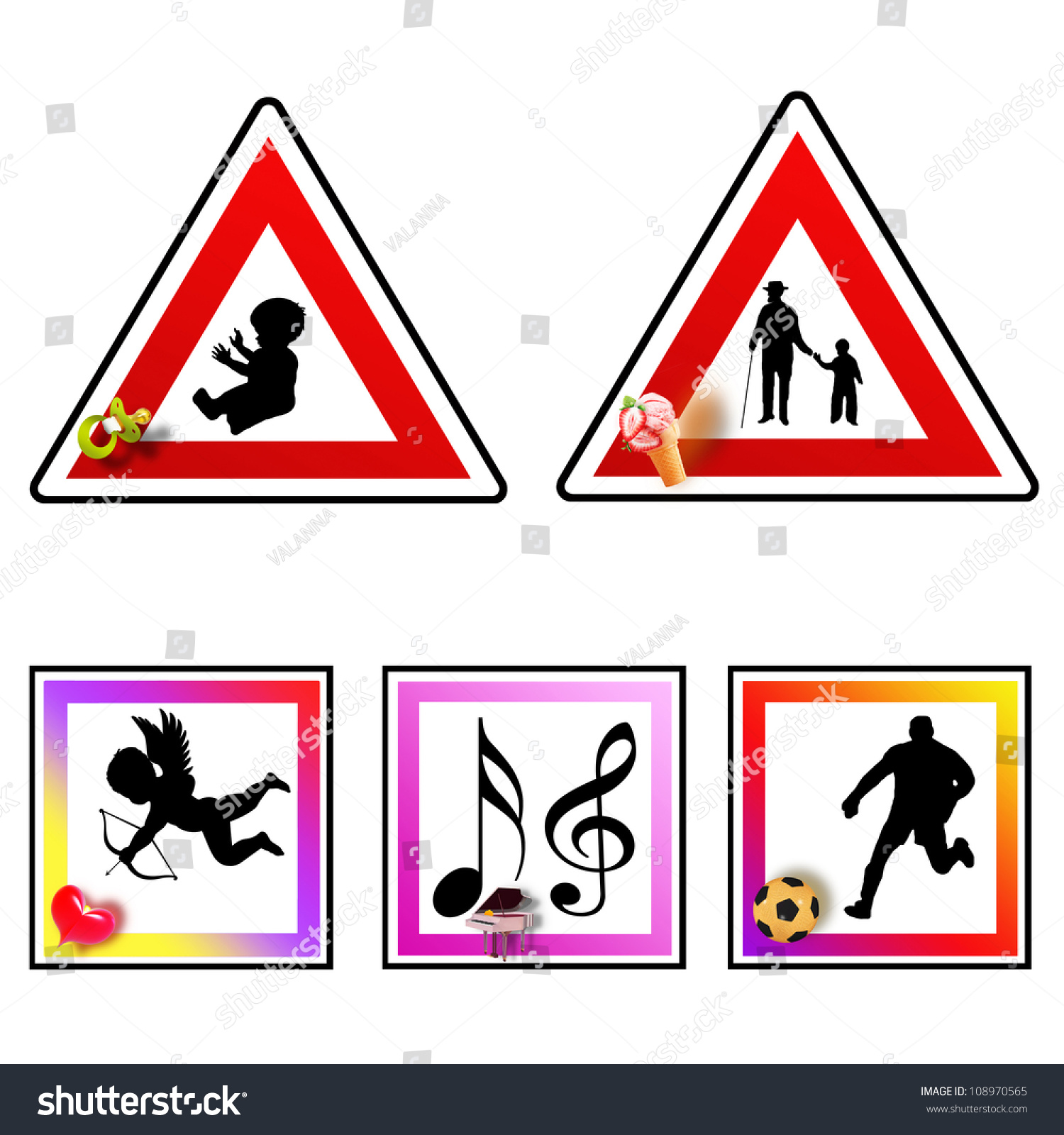 Invented Different Triangular Rectangular Road Signs 库存插图 108970565 ...