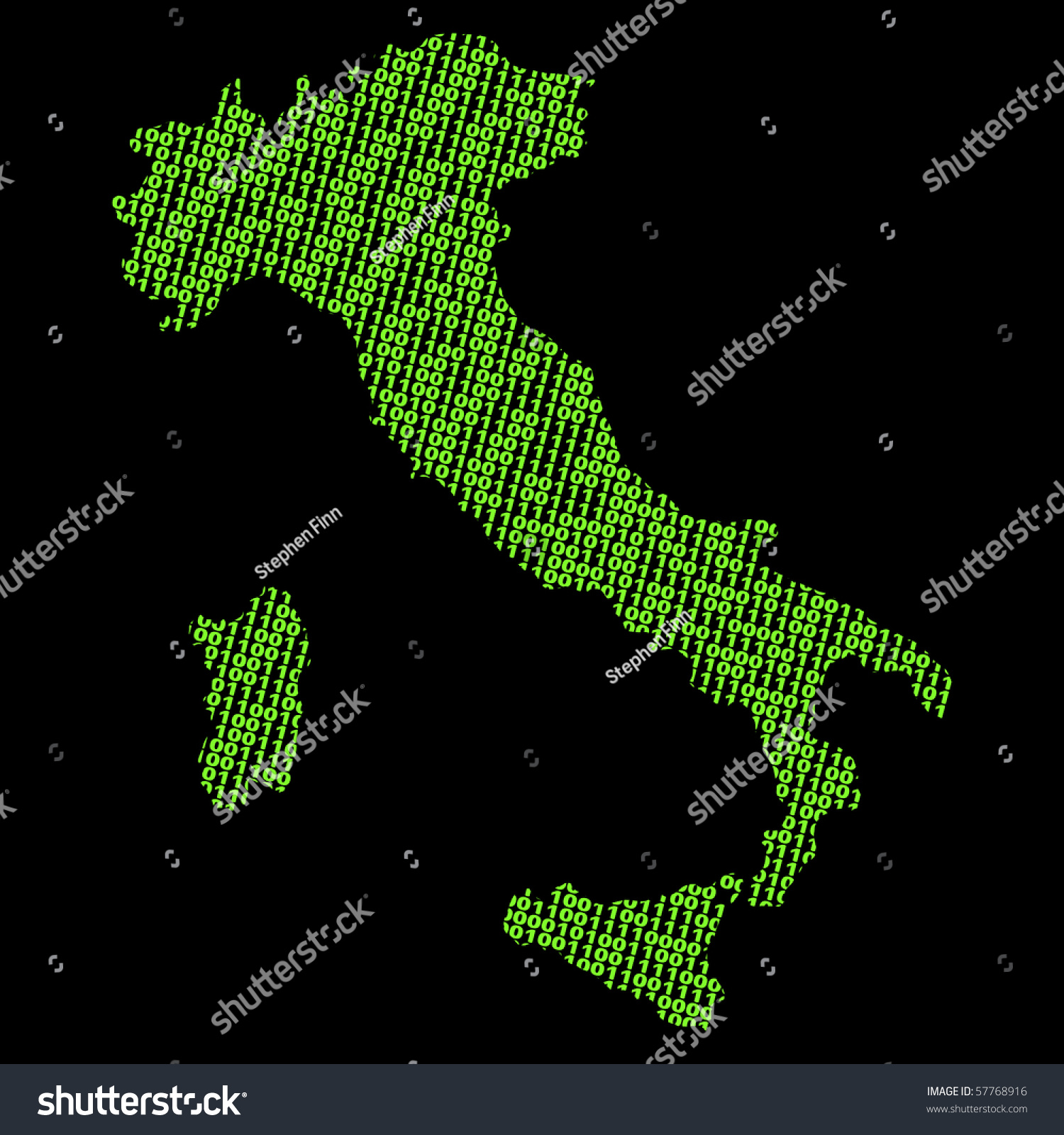Italy Map Green Binary Code Illustration Stock Illustration 57768916