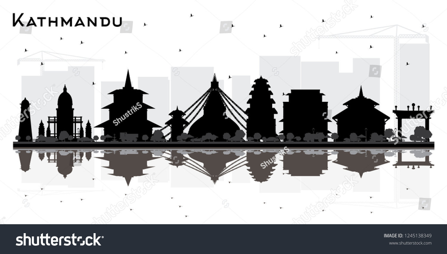 Kathmandu Nepal City Skyline Silhouette mit: Stockillustration ... Kathmandu Nepal City Skyline Silhouette mit: Stockillustration ...