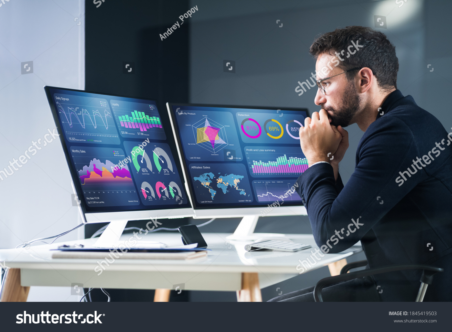 Kpi Business Analytics Data Dashboard Analyst Stock Photo 1845419503 ...