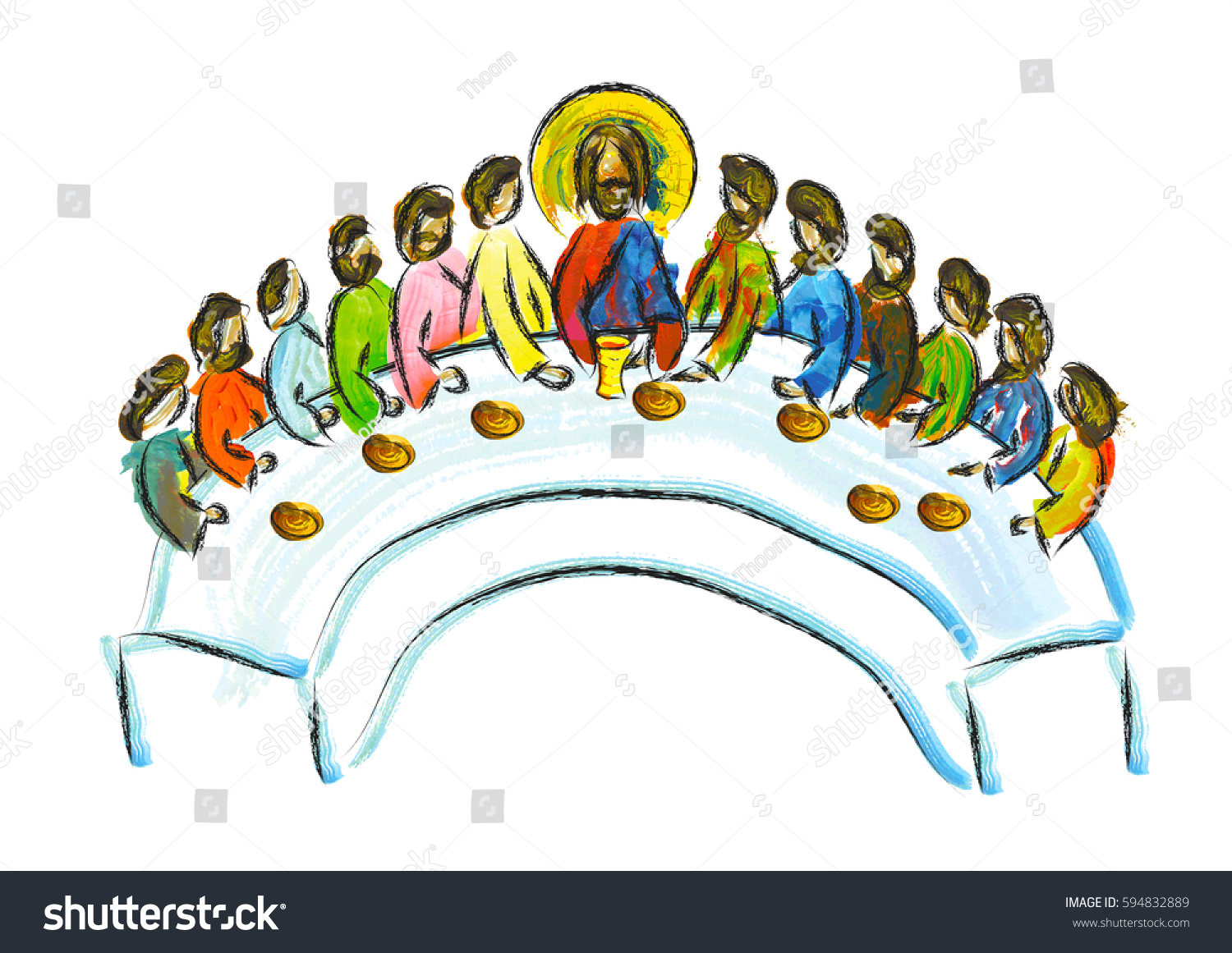 Last Supper Jesus Christ Twelve Apostles 库存插图 594832889 Shutterstock