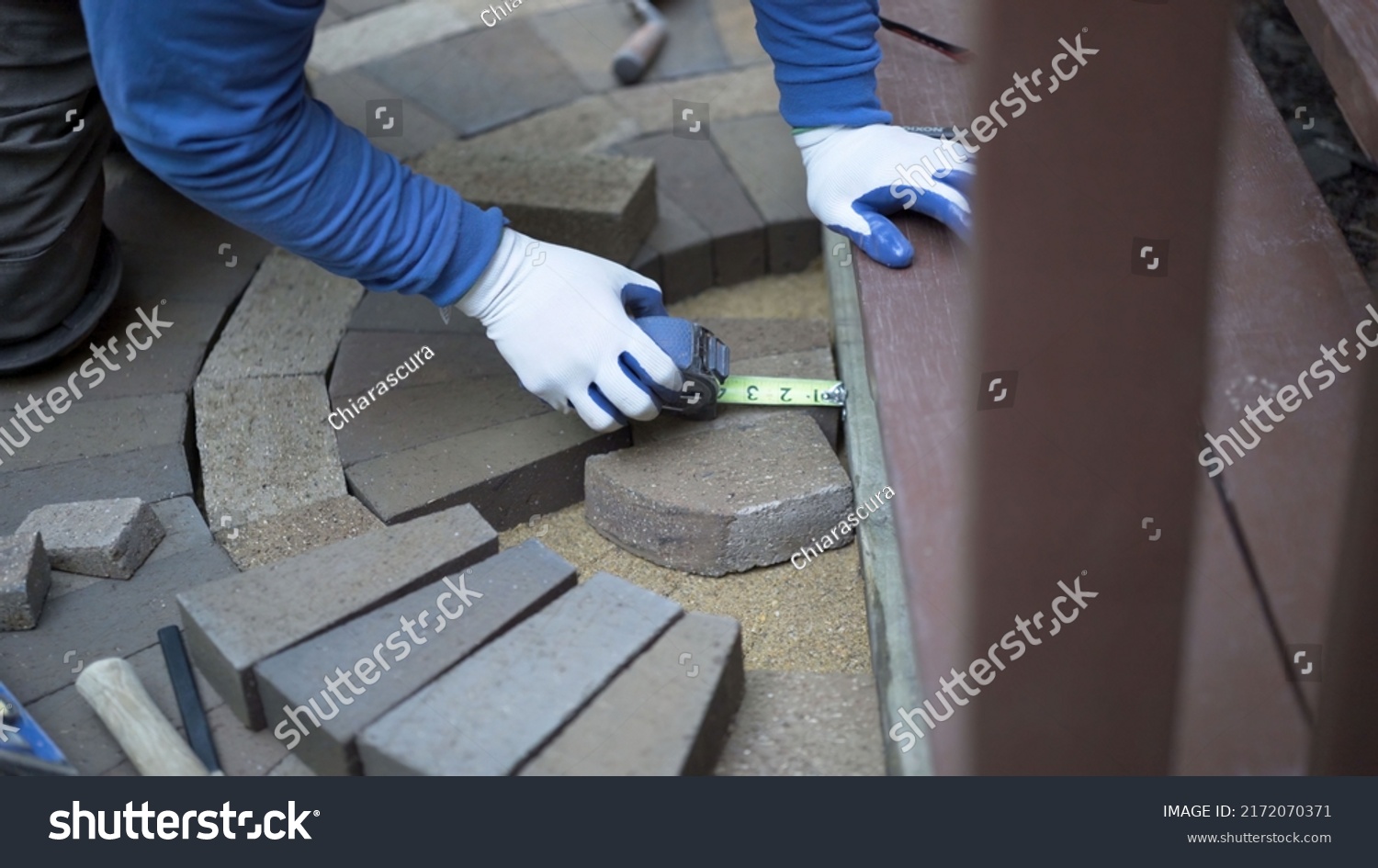 Man Measuring Marking Bricks Decorative Two Stock Photo 2172070371 ... Man Measuring Marking Bricks Decorative Two Stock Photo 2172070371 ...