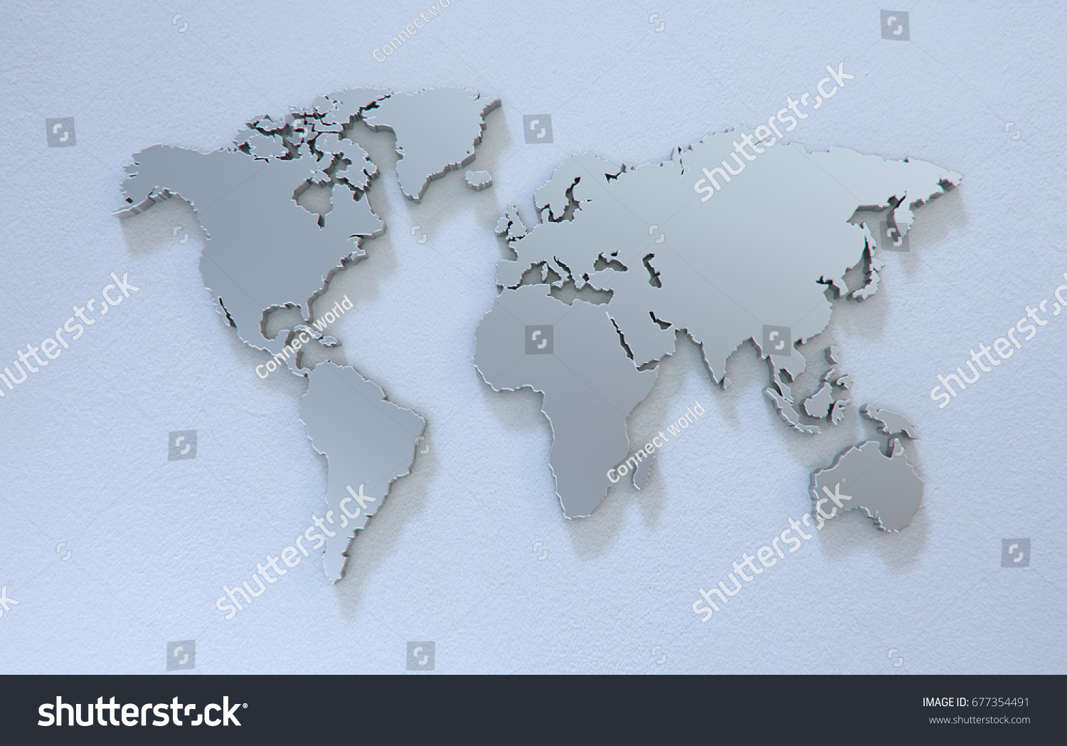 Metallic World Map On Withe Wall Stock Illustration 677354491 ...