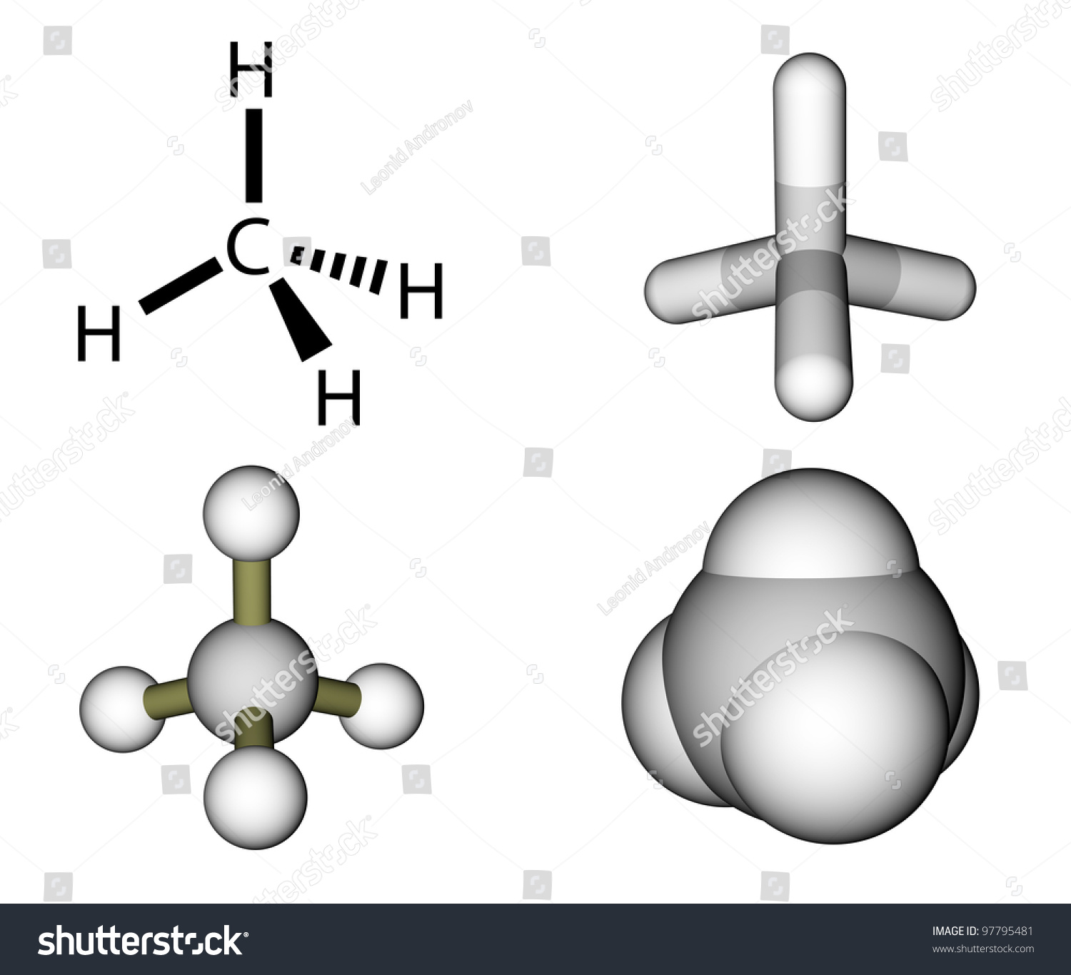 Methane Structural Formula Molecular Models Stock Illustration 97795481 ...