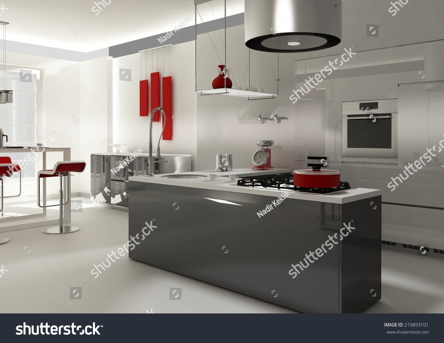 Modern Kitchen 3d Interior Rendering: ภาพประกอบสต็อก 219893101 ...