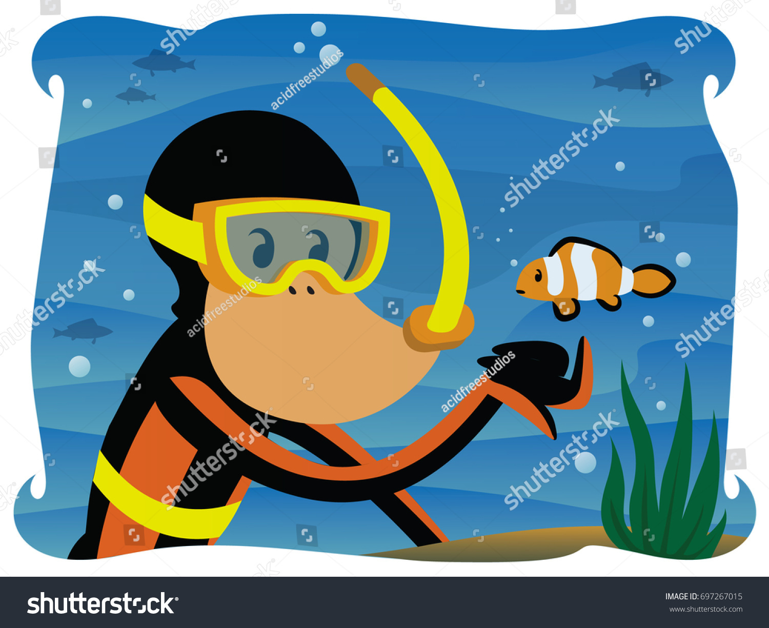 Monkey Touching Fish Stock Illustration 697267015 | Shutterstock