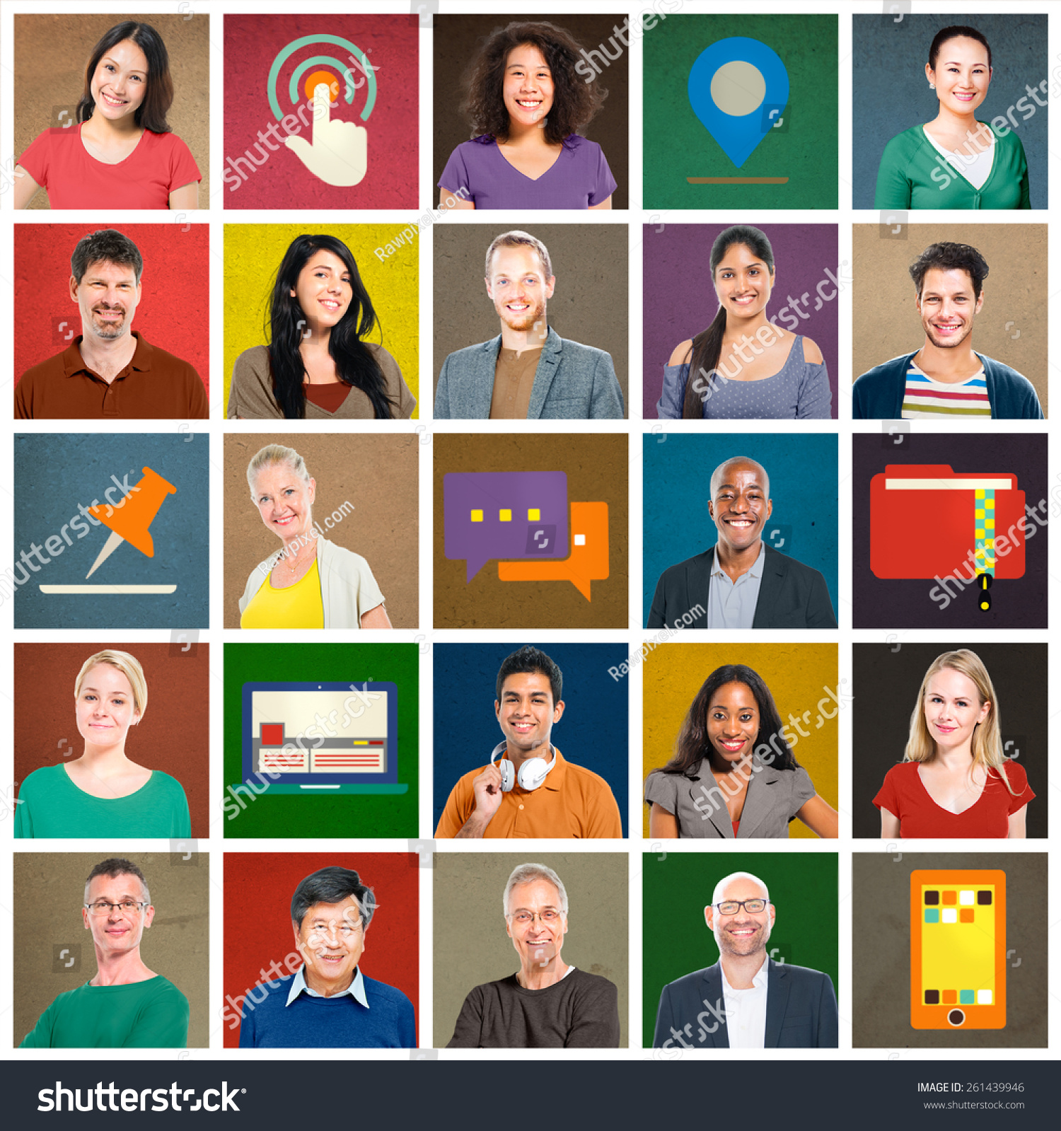 Multiethnic People Colorful Smiling Portrait Technology Stock Photo ... Multiethnic People Colorful Smiling Portrait Technology Stock Photo ...
