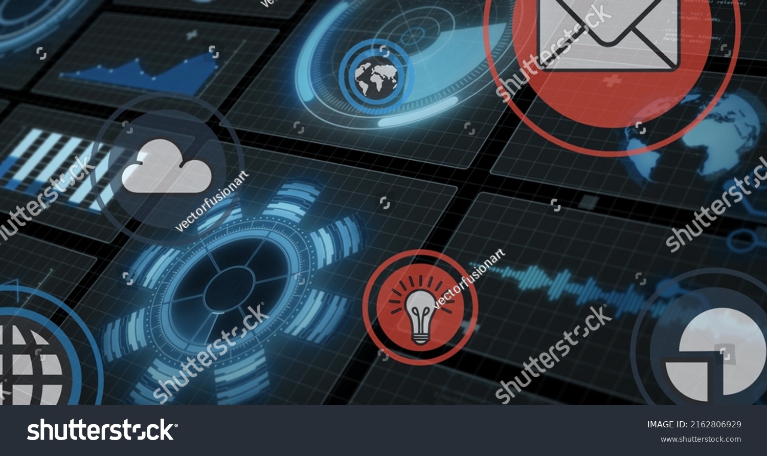 Multiple Digital Icons Against Screens Data Stock Illustration ...