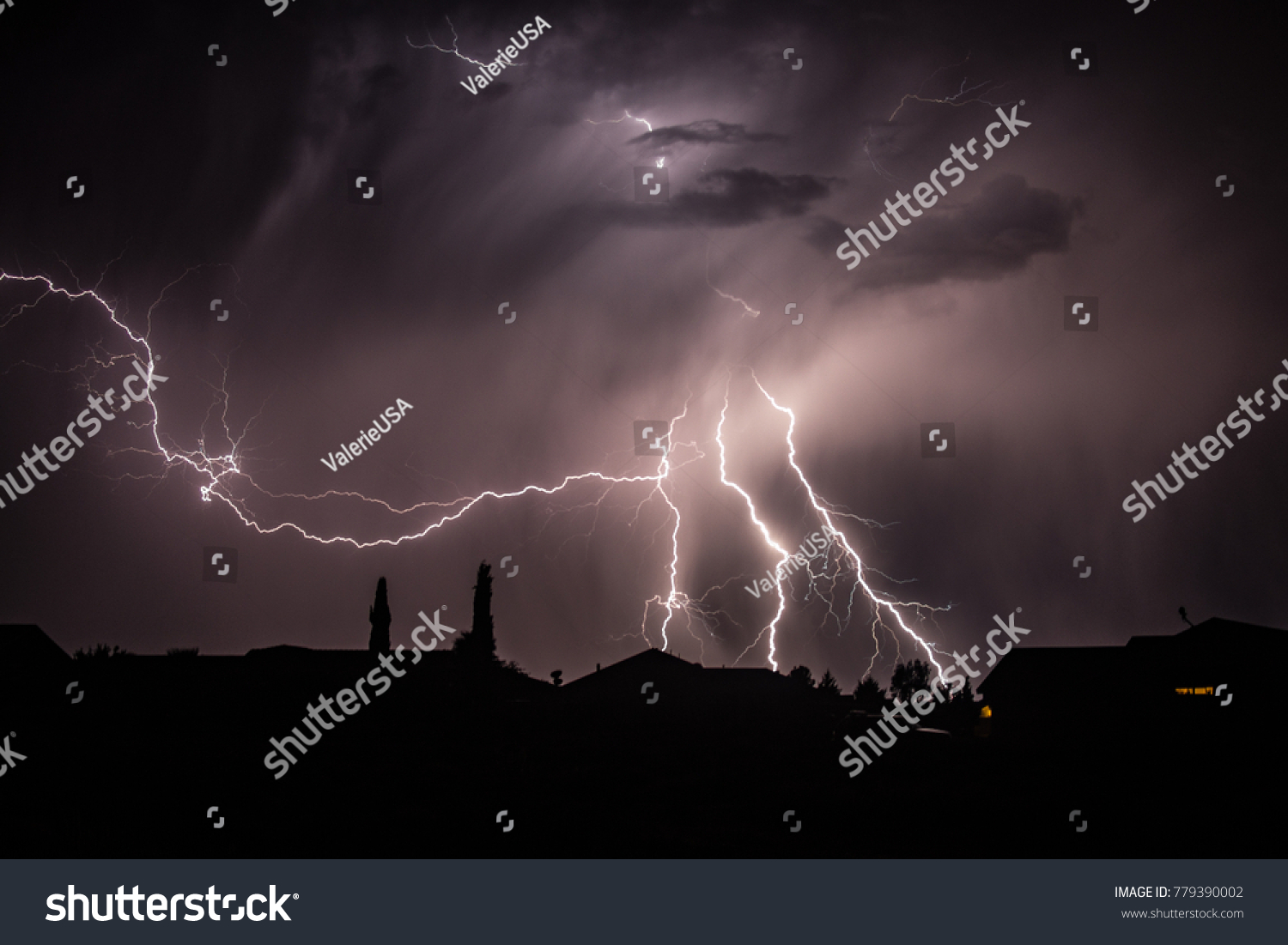 Multiple Lightning Bolts Night Sky Over Stock Photo 779390002 ... Multiple Lightning Bolts Night Sky Over Stock Photo 779390002 ...