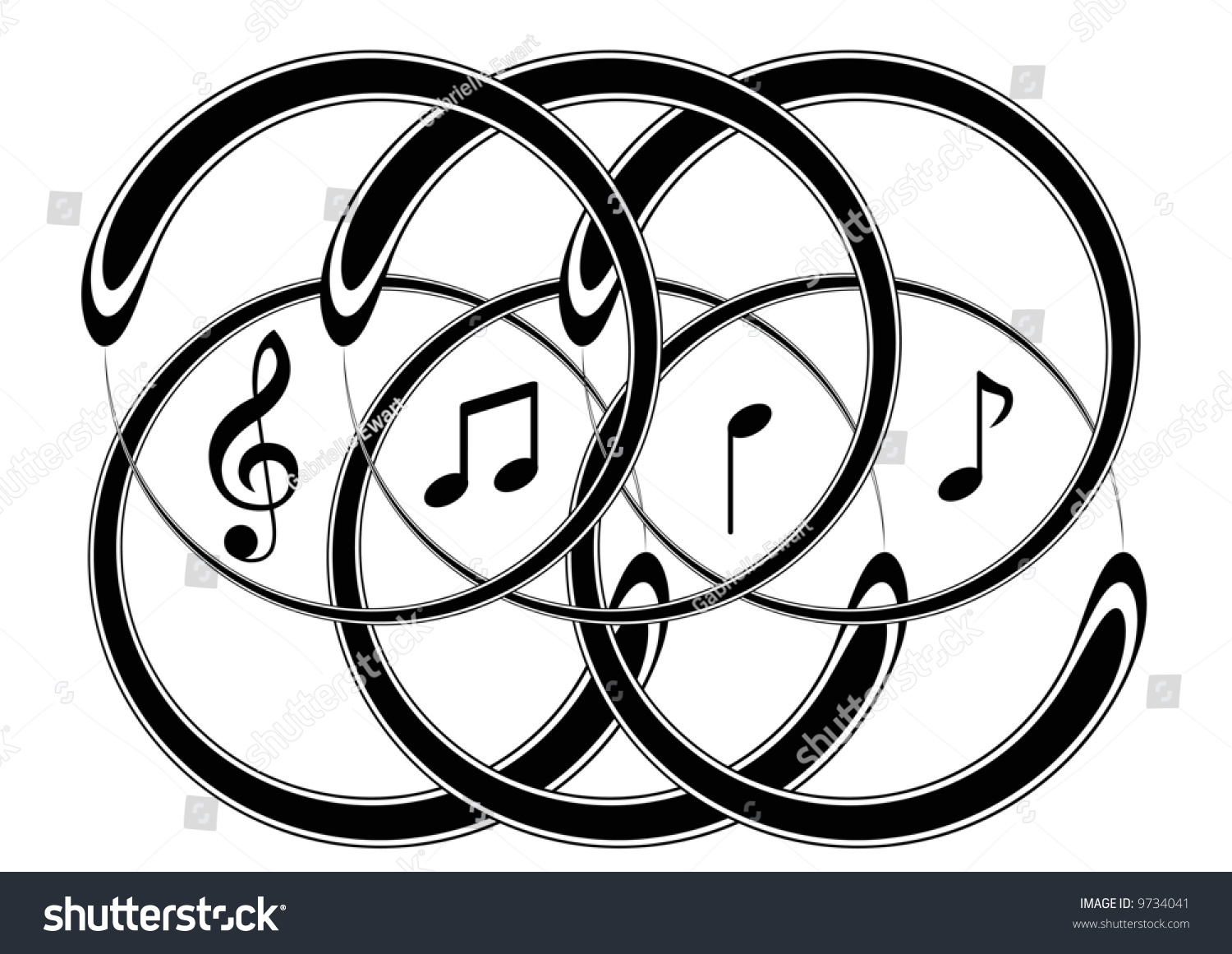 Musical Notes And Abstract Circle Pattern Stock Photo 9734041 ...