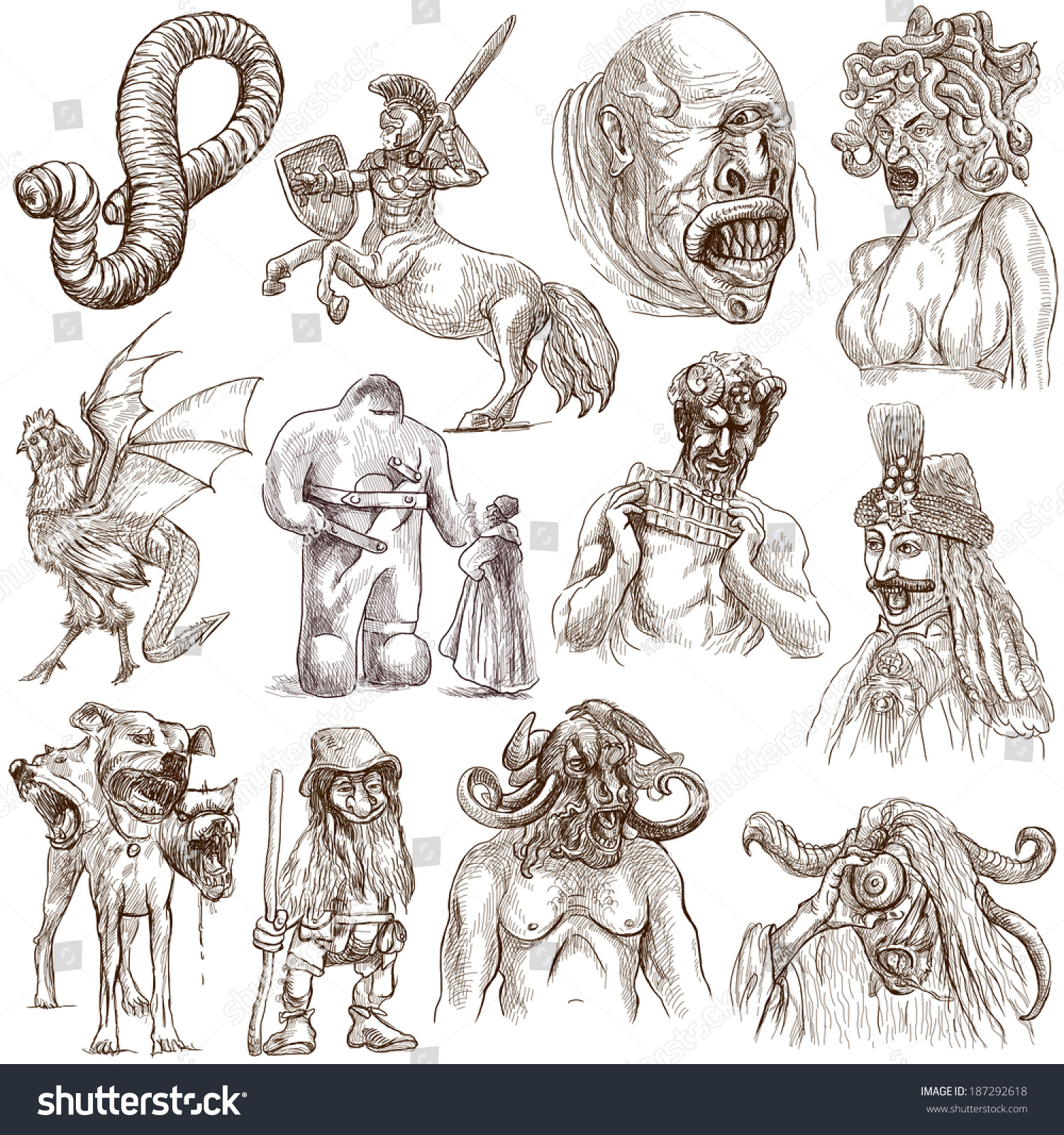 Myths Legendary Monsters Around World Set: Stockillustration 187292618 Myths Legendary Monsters Around World Set: Stockillustration 187292618