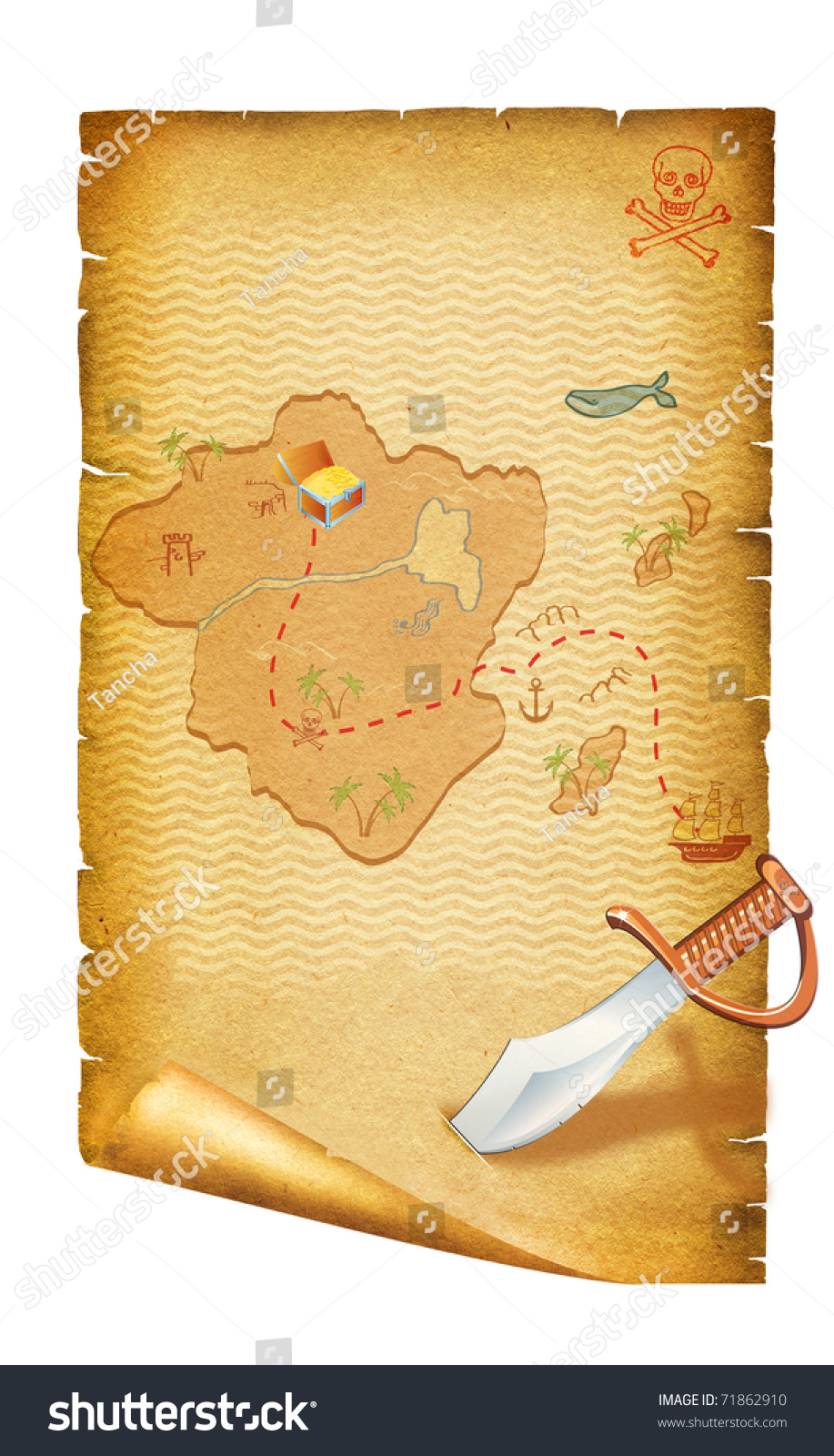 Old Paper Scrolltreasure Map 스톡 일러스트 71862910 | Shutterstock