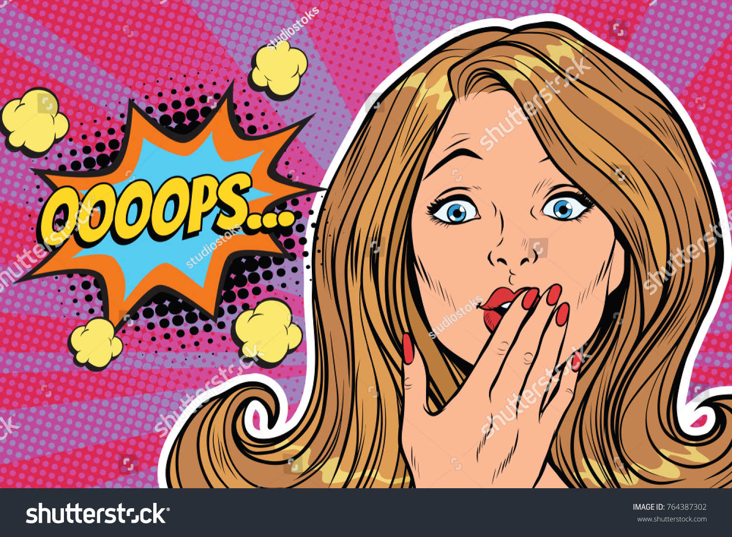 Oops Surprised Pop Art Woman Face ภาพประกอบสต็อก 764387302 Shutterstock
