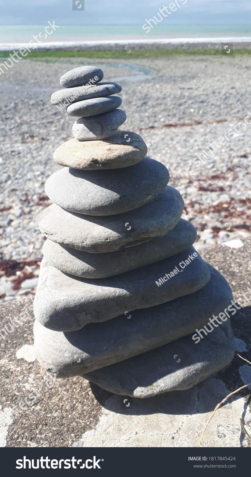 Pebble Stack Beach Background Stock Photo (Edit Now) 1817845424