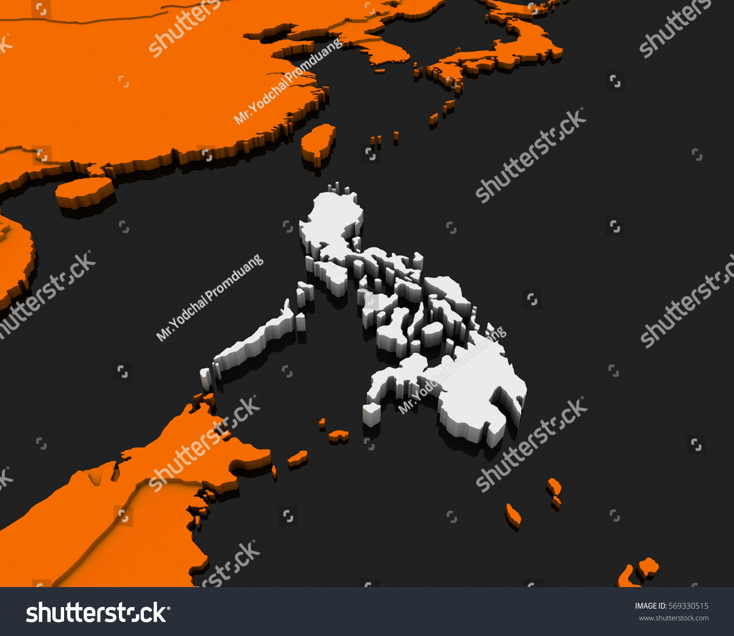 Philippines Map Orange Background 3d Rendering Stock Illustration ...