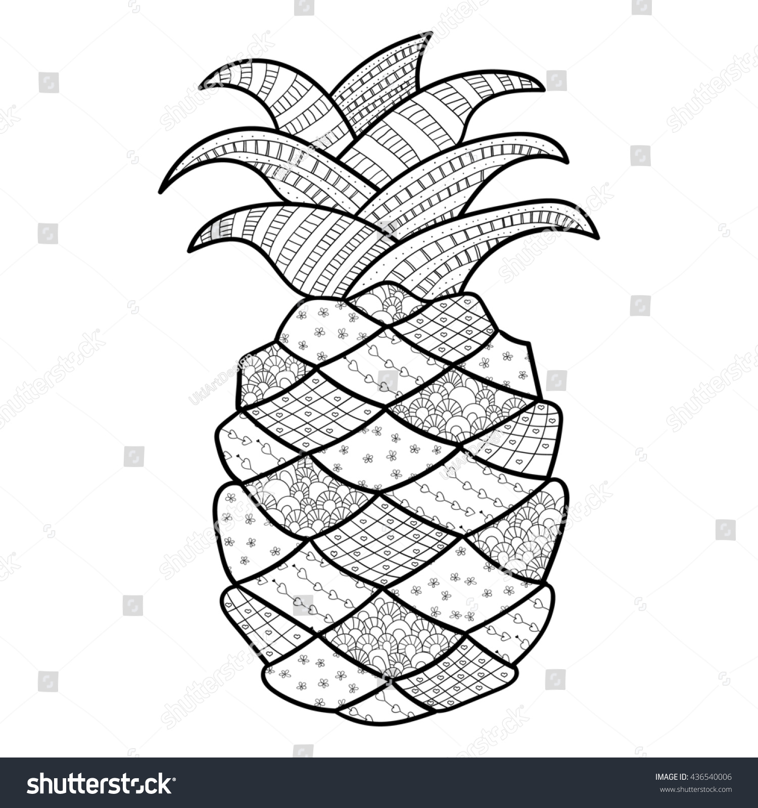 Pineapple Adult Coloring Page Zentangle Inspired 스톡 일러스트 436540006 ...