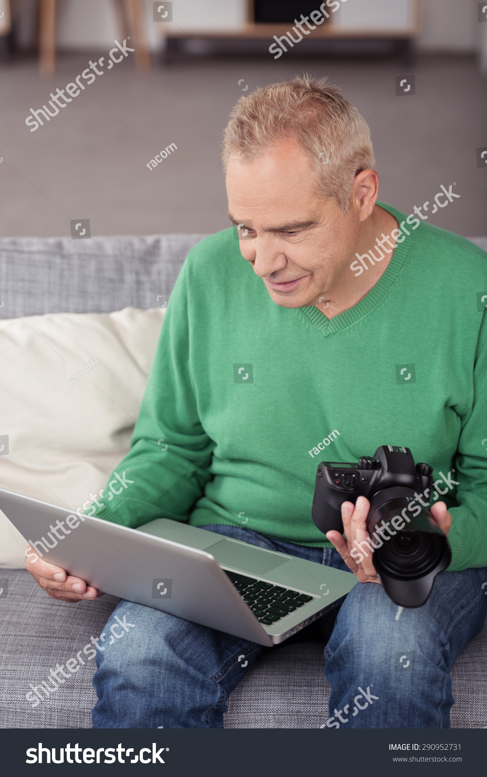 Portrait Middle Aged Photographer Man Laptop Stock Photo 290952731 ...