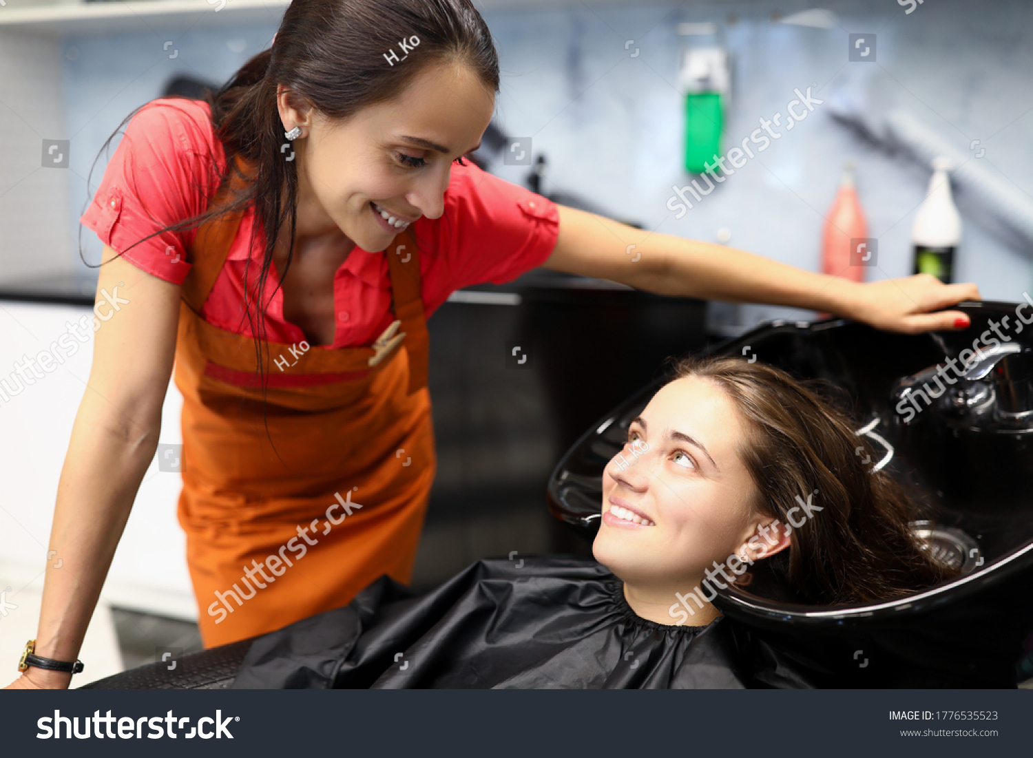 Portrait Cheerful Female Client Enjoying Washing Stock Photo 1776535523 ... Portrait Cheerful Female Client Enjoying Washing Stock Photo 1776535523 ...