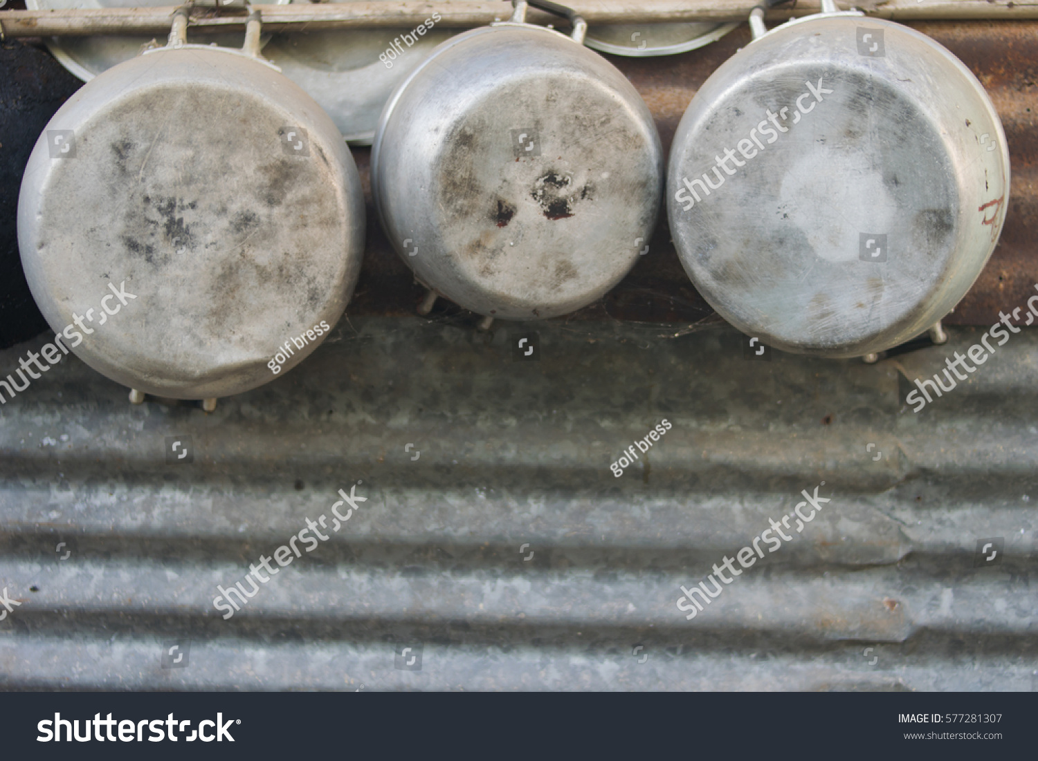 Pots Kitchen Background Texture Stock Photo (Edit Now) 577281307