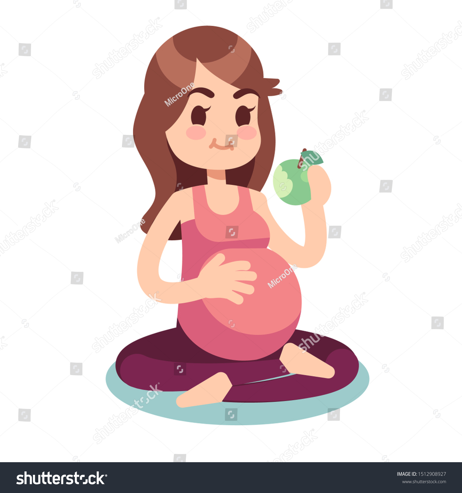 Pregnancy Diet Concept Pregnant Eating Apple Stock Illustration 1512908927 Pregnancy Diet Concept Pregnant Eating Apple Stock Illustration 1512908927