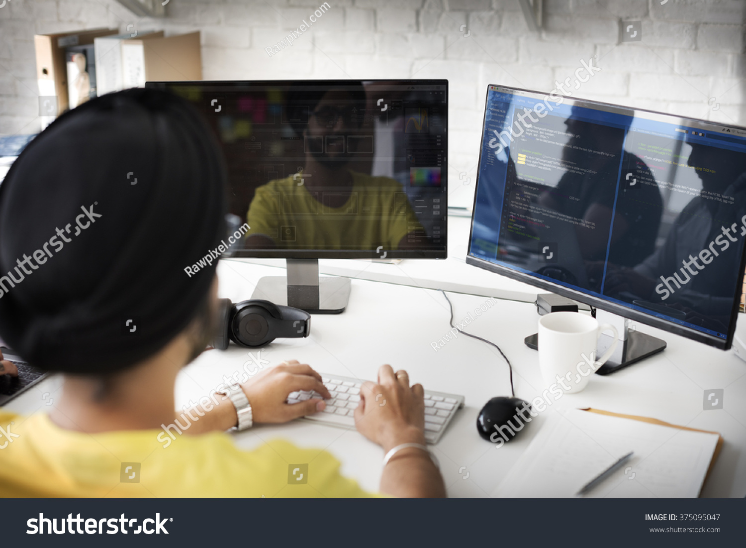 Programmer Working Computer Monitor Html Concept Stock Photo 375095047 | Shutterstock