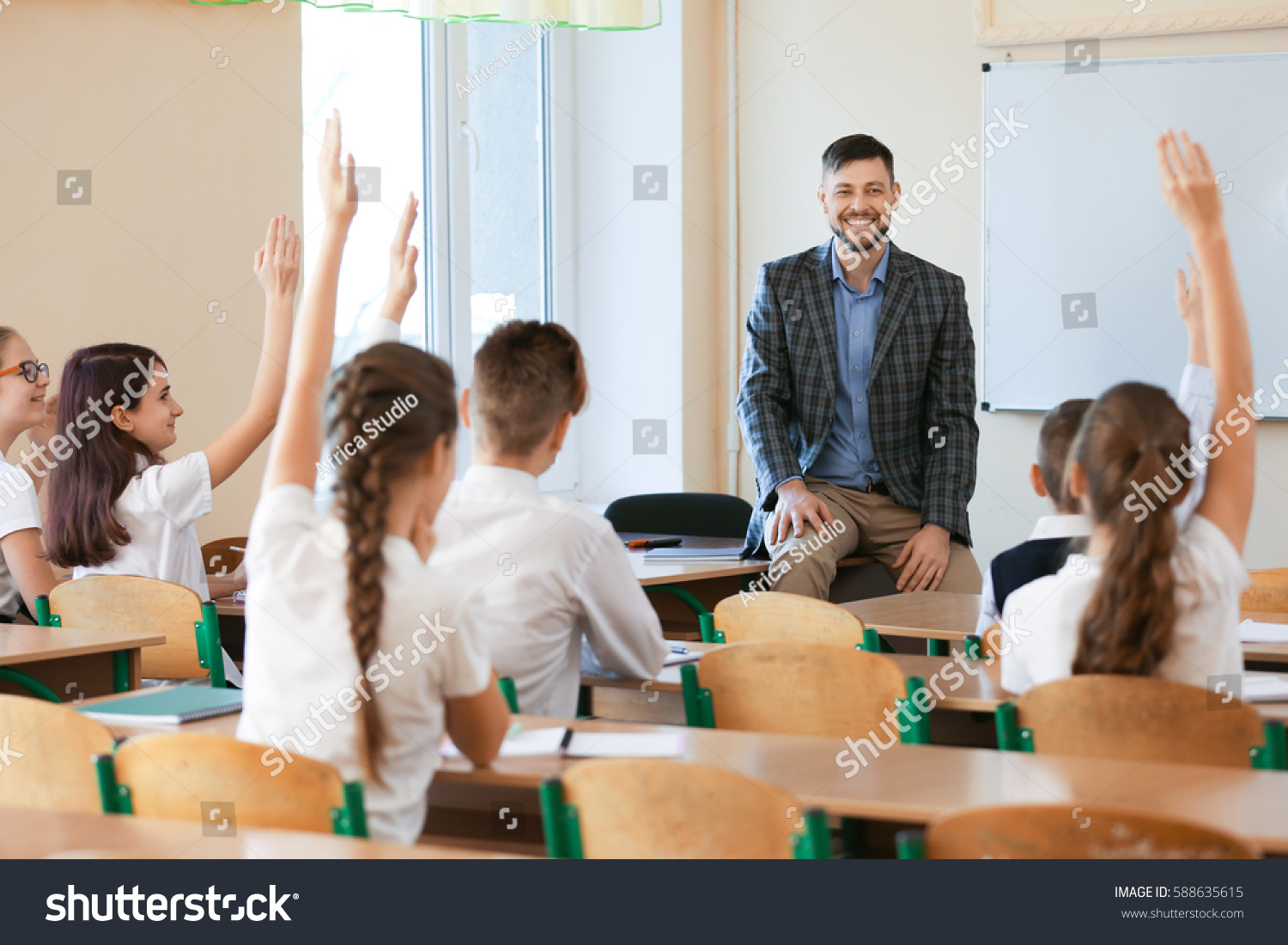 Pupils Listening Teacher Raising Hands Answer Stock Photo 588635615 ... Pupils Listening Teacher Raising Hands Answer Stock Photo 588635615 ...