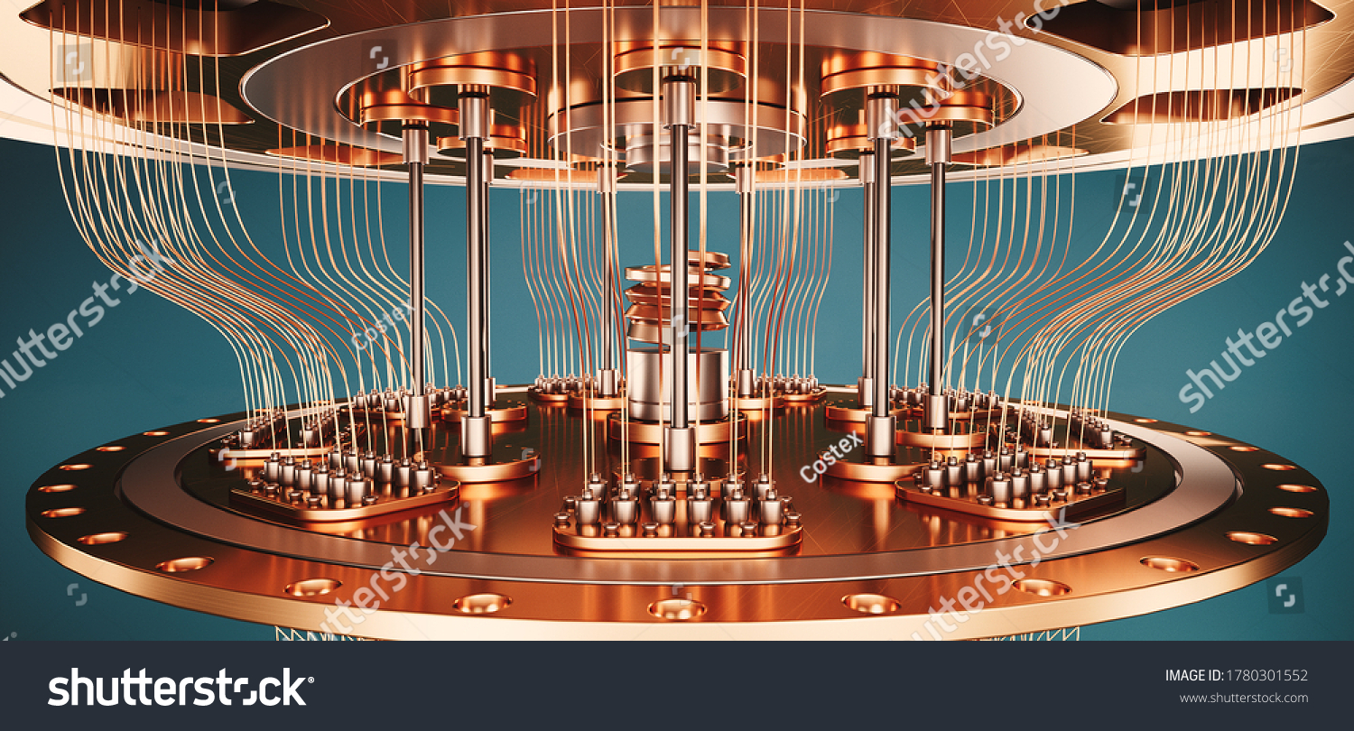 Quantum Computer Close Green Background 3d Stock Illustration 1780301552