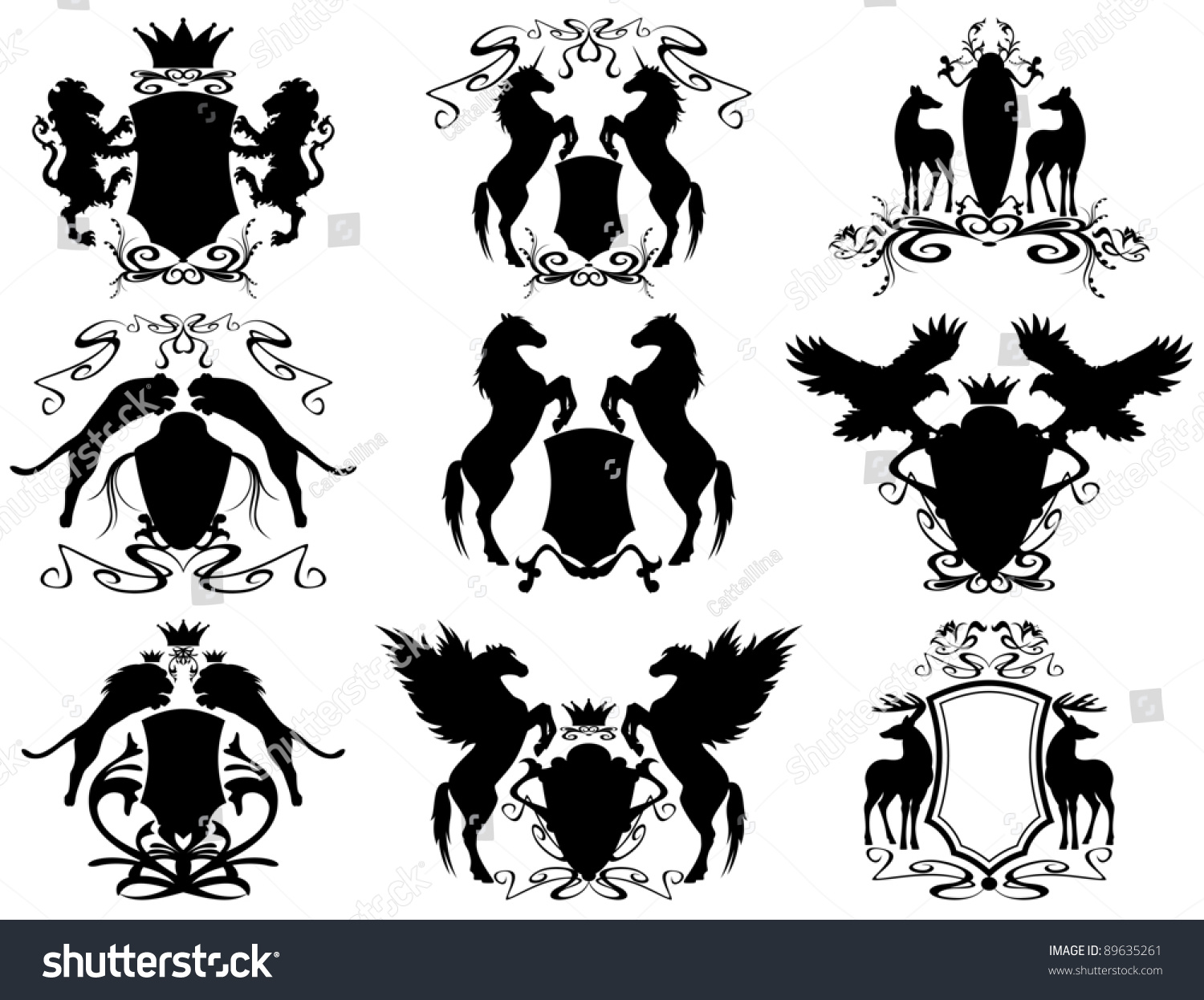 Raster Set Heraldic Shields Vector Version Stock Illustration 89635261