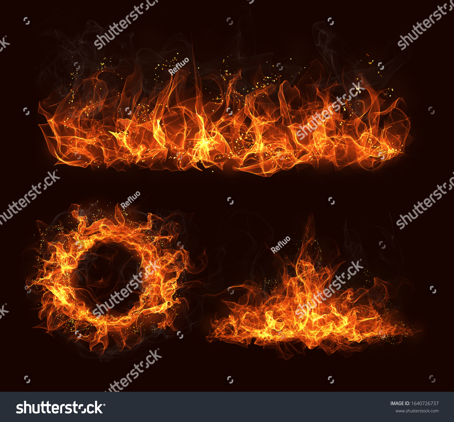 Realistic Fire Design Elements Set: ภาพประกอบสต็อก 1640726737