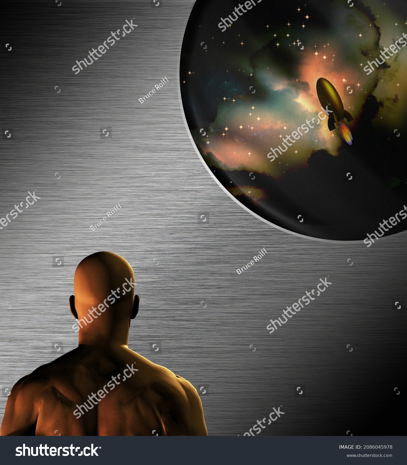 Retro Sci Fi Bald Man 3d Stock Illustration 2086045978 | Shutterstock