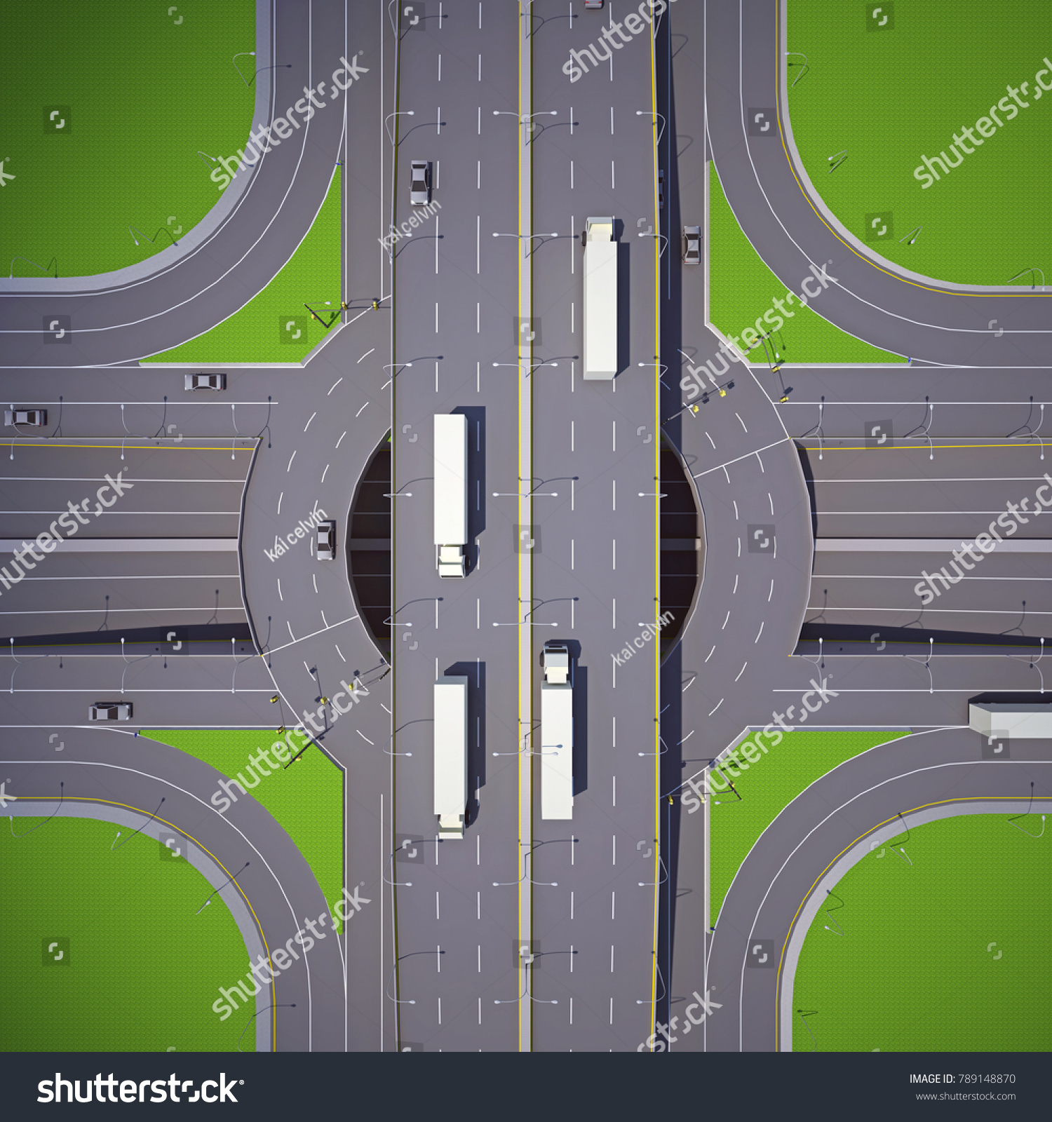 Road Circle Intersection Top View 3d Stock Illustration 789148870 ...