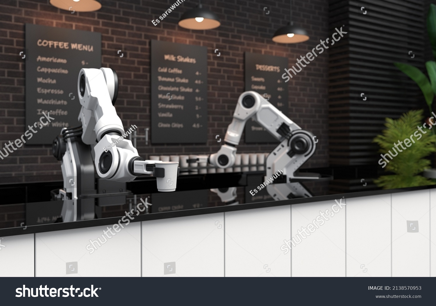 Robot Arm Serving Hot Coffee Coffee Stock Illustration 2138570953