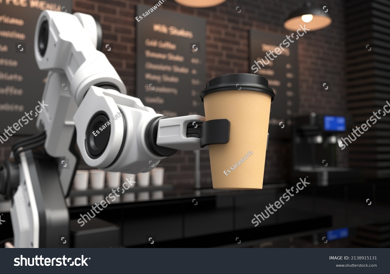Robot Arm Serving Hot Coffee Coffee Stock Illustration 2138915131